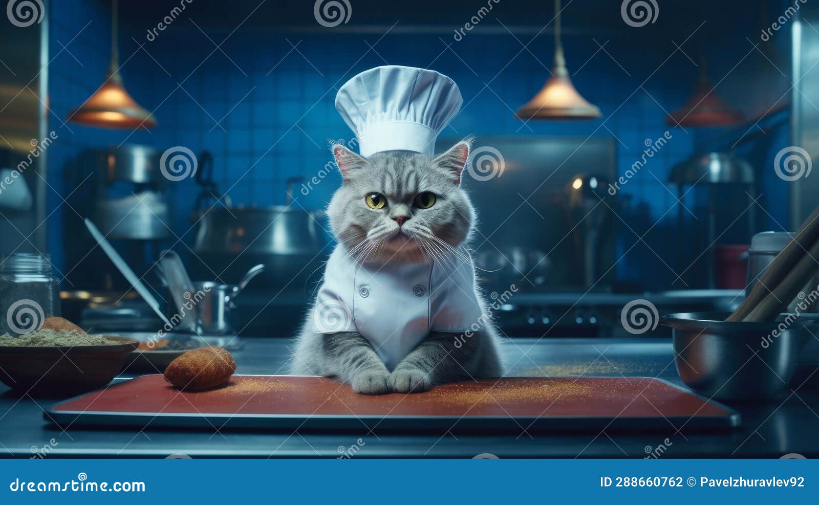 Cute Cat in Chef S Hat and a Chef S Uniform on the Table Stock ...