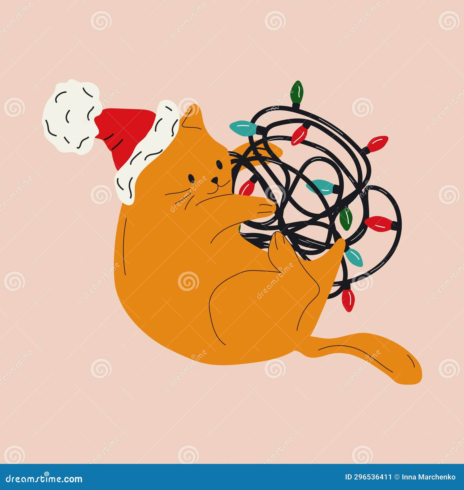 Cute Cat with Christmas Garland. Vector Illustration Stock Illustration ...