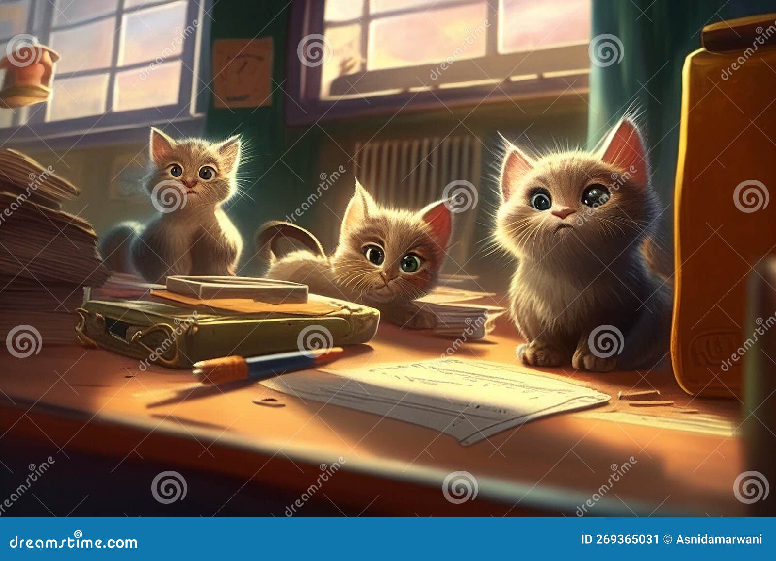 Cute Cat in Class Room. AI. Stock Illustration - Illustration of room ...