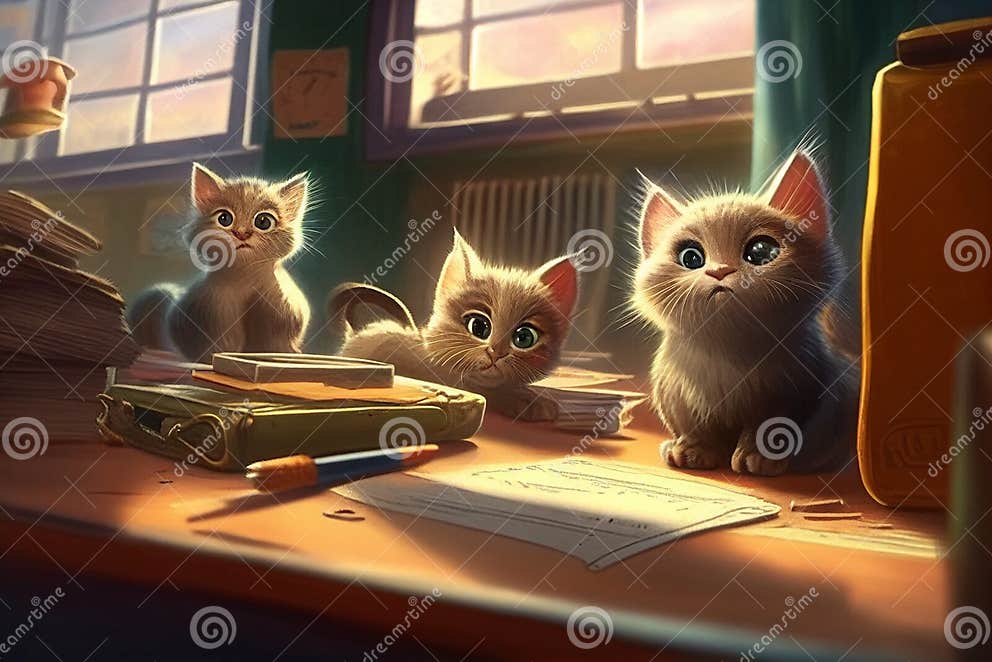 Cute Cat in Class Room. AI. Stock Illustration - Illustration of room ...