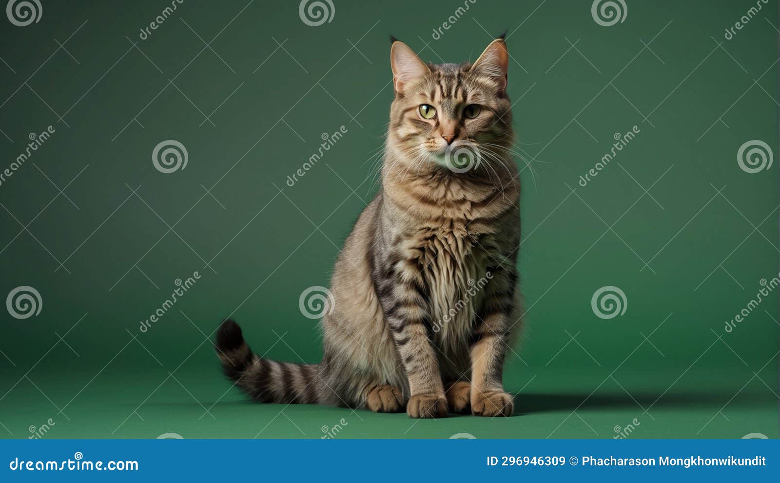 Cute Cat on a Clean Green Background Stock Illustration - Illustration ...