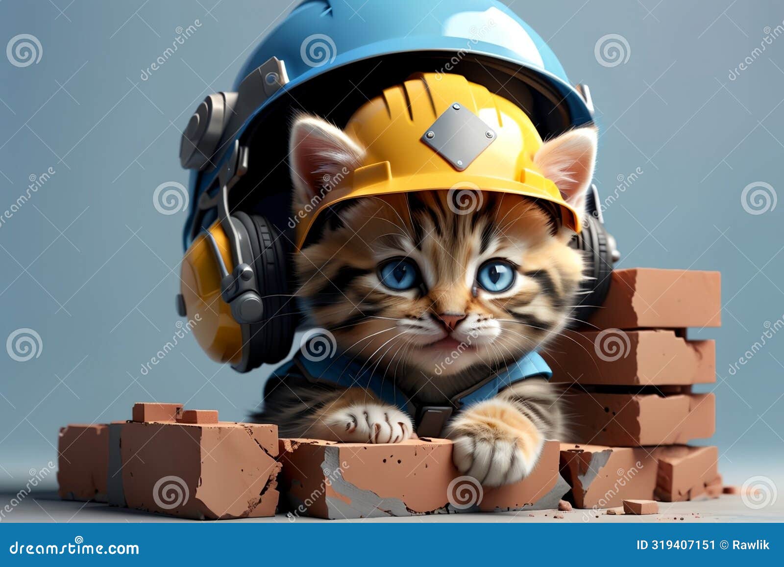 Cute Cat in a Construction Helmet, Builder Stock Image - Image of tool ...