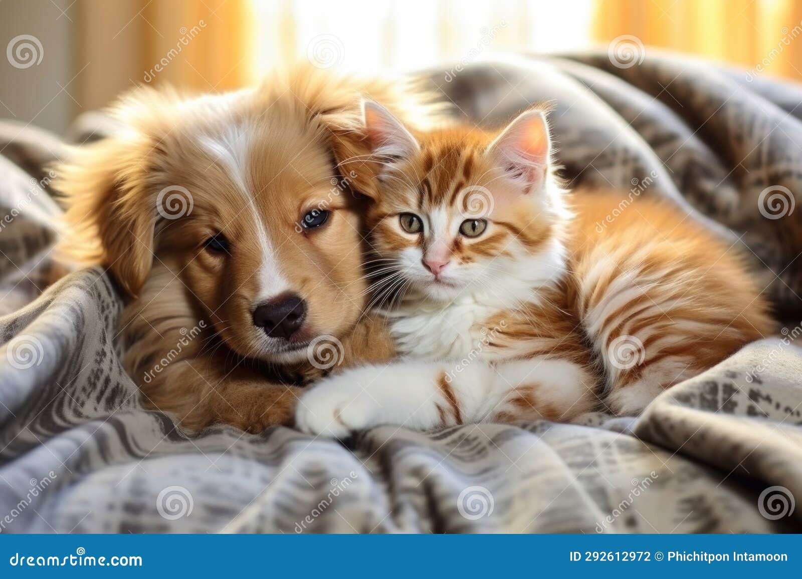 Cute Cat and Dog Hugging. Blurred Background Stock Photo - Image of ...