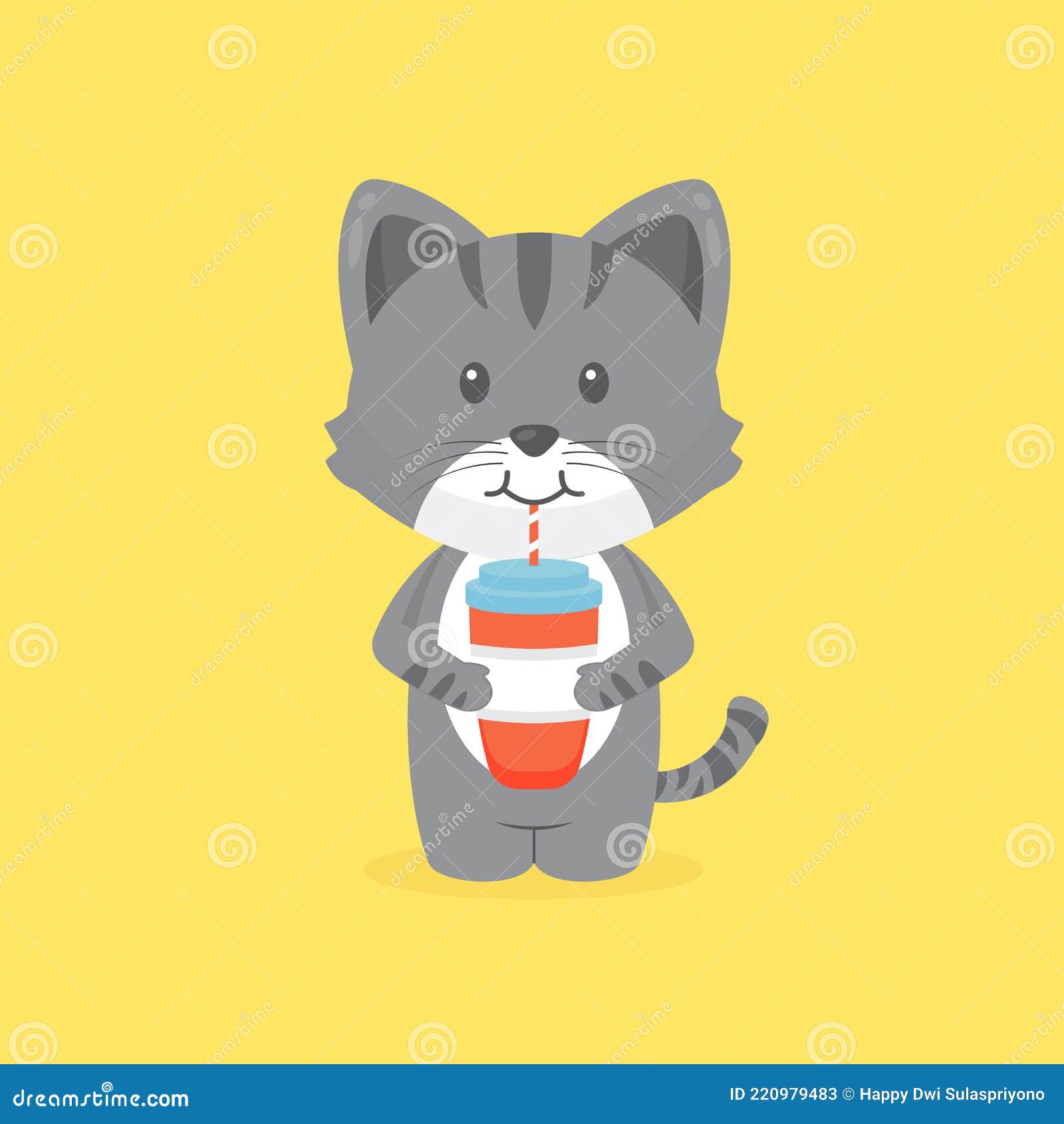 Cute Cat Drink Coffee Cartoon Stock Vector - Illustration of graphic ...