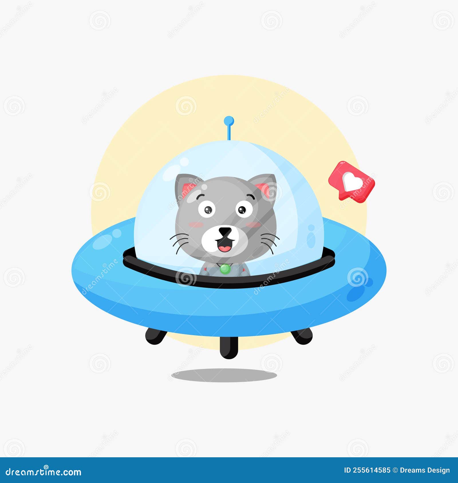 Cute Cat Driving Spaceship Ufo Icon Illustration Stock Vector ...
