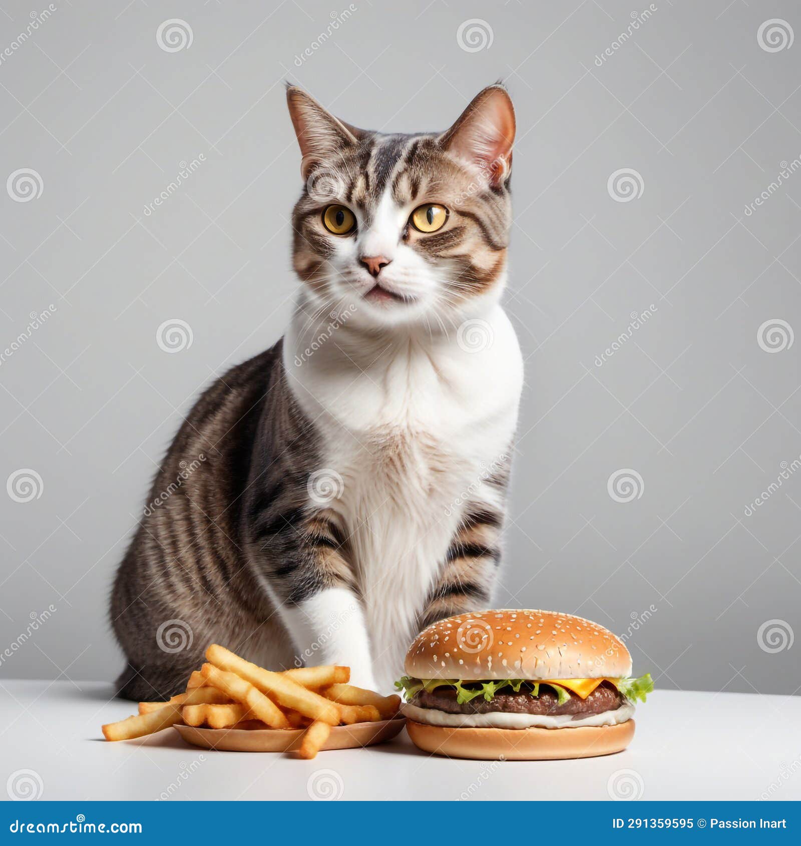 Cute cat eating burger stock illustration. Illustration of eating ...