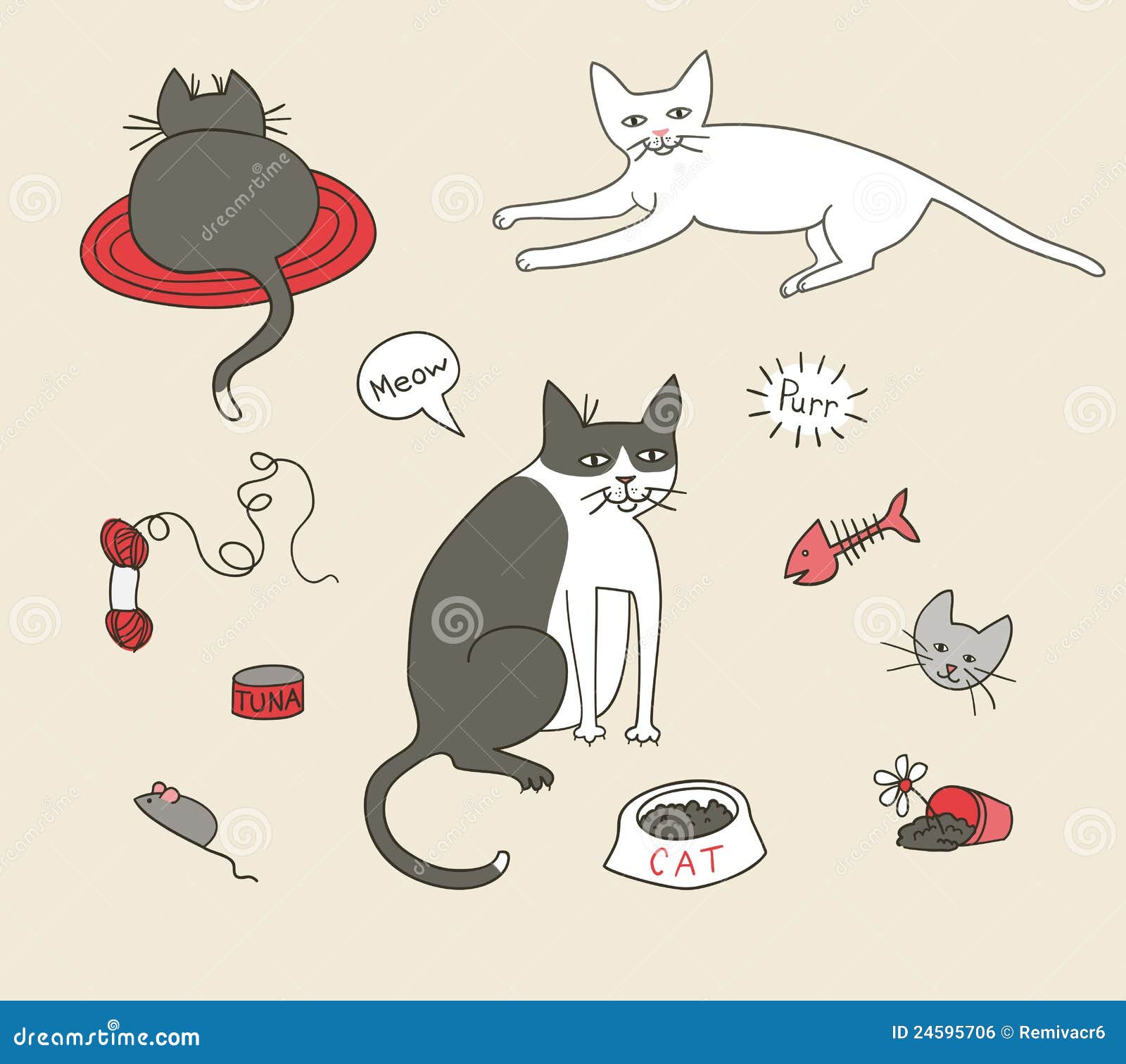 Cute Cat Elements stock illustration. Illustration of comic - 24595706
