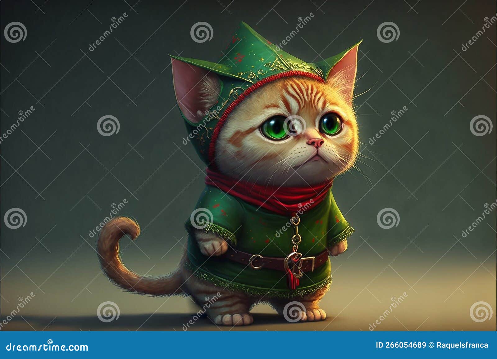 Cute Cat with Elf Christmas Clothes Stock Illustration - Illustration ...