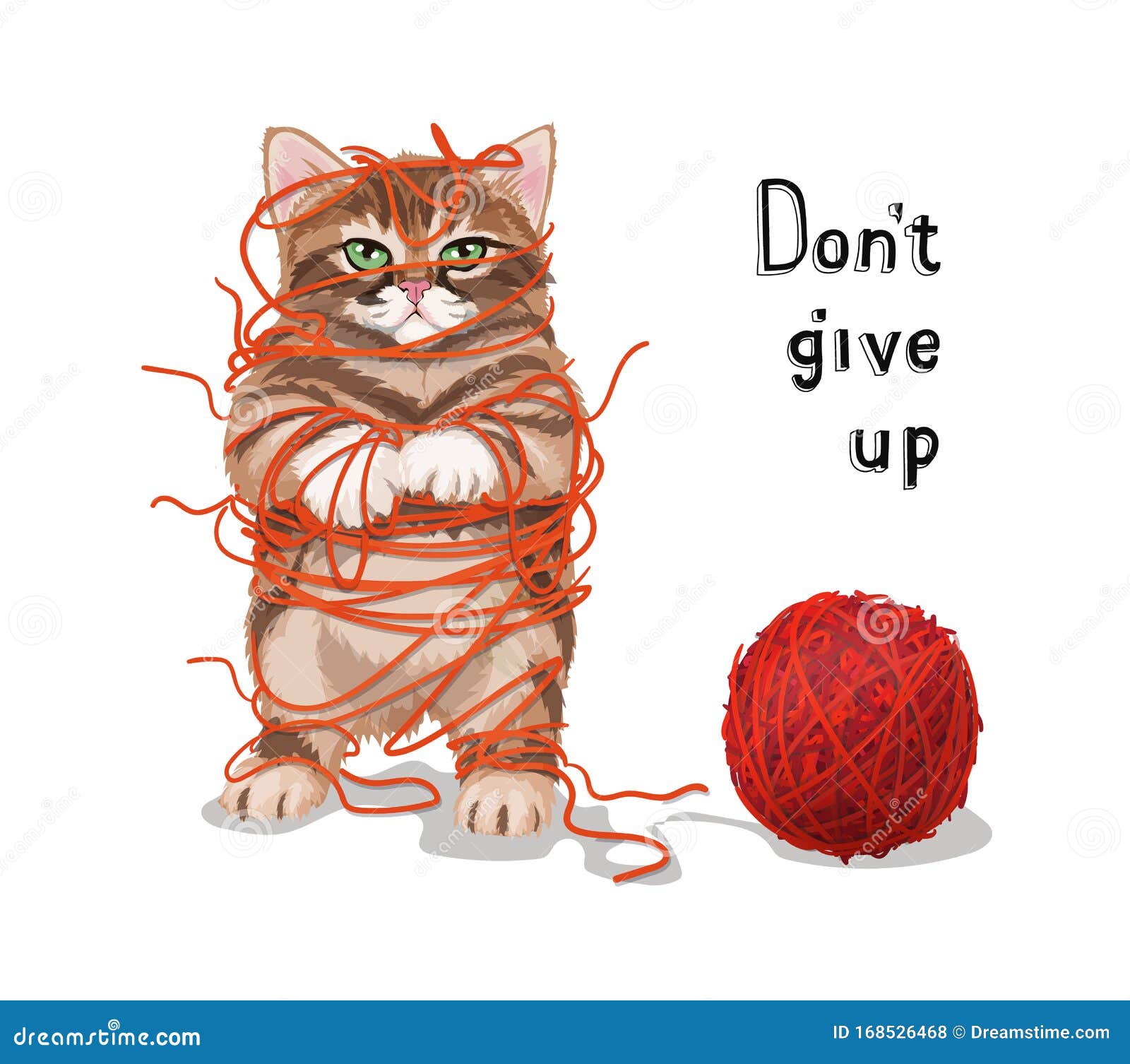 Cute Cat Entangled in Threads Illustration Stock Vector - Illustration ...