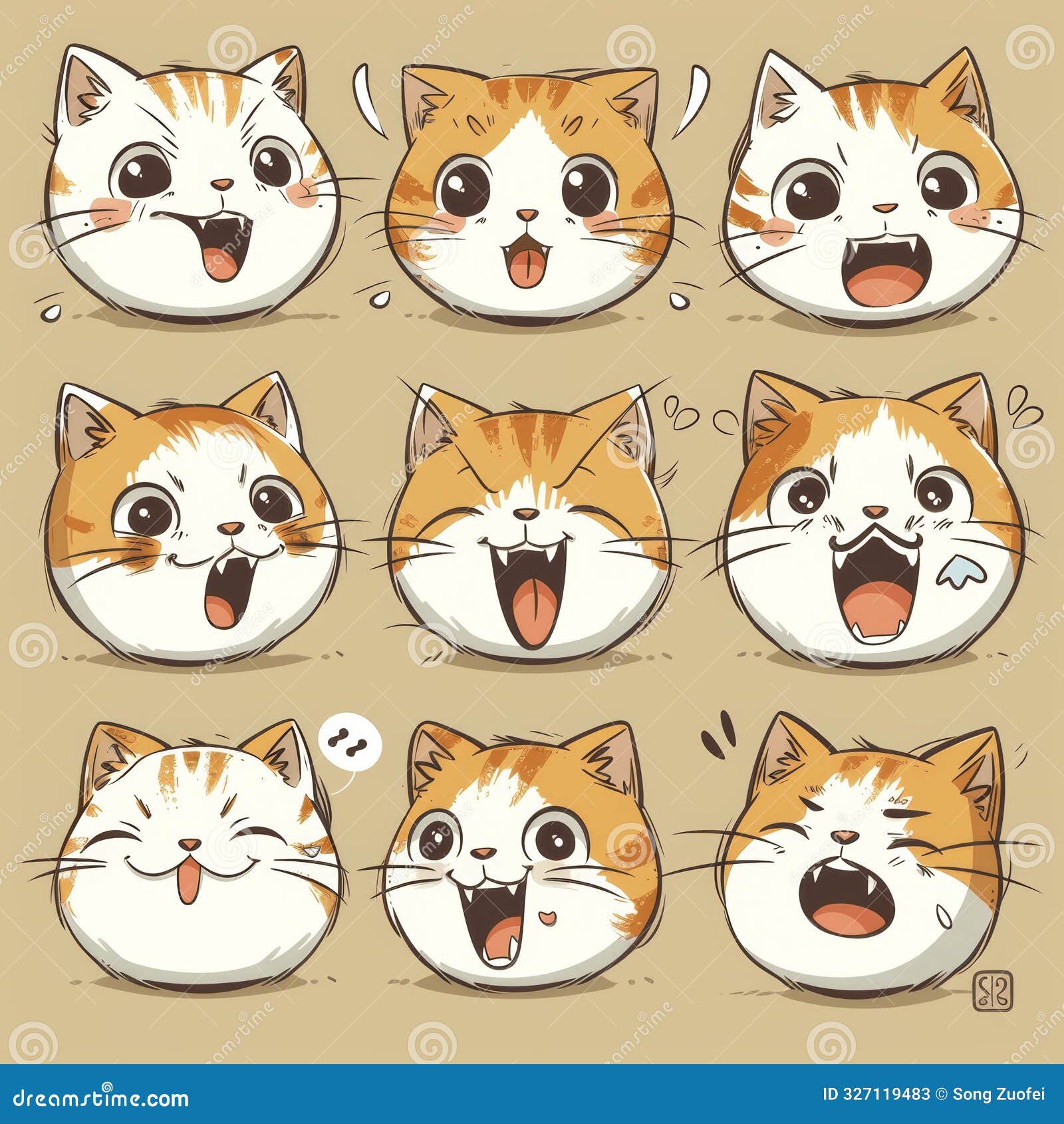Cute Cat Face Doodle Clipart Set with Various Expressions and Poses ...