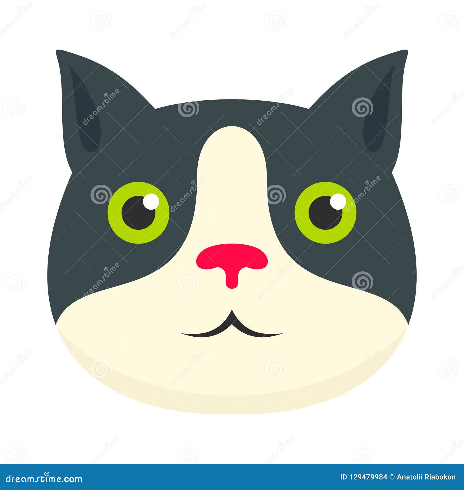 Cute Cat Face Icon, Flat Style Stock Vector - Illustration of beauty ...