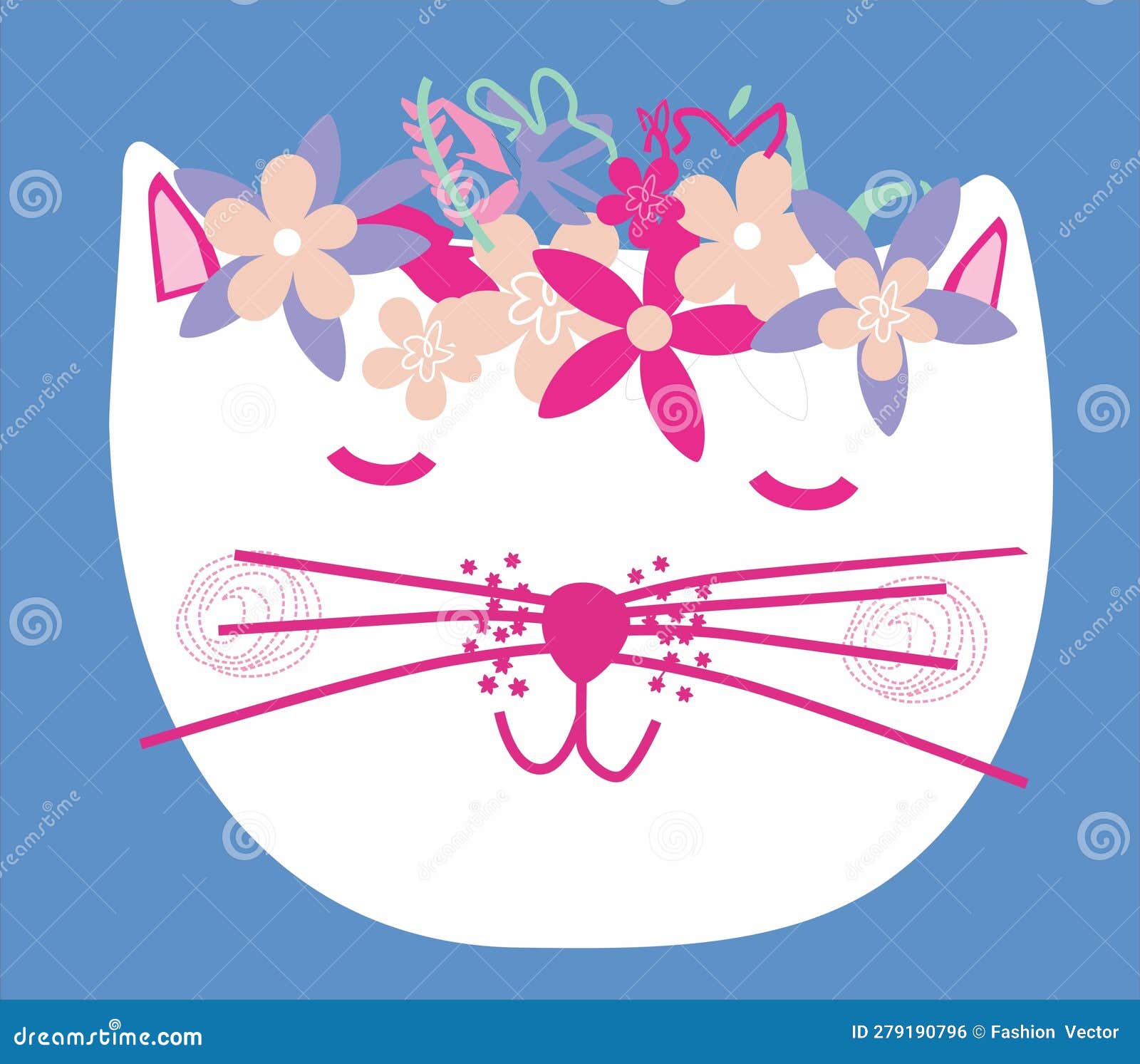 Cute cat face print stock vector. Illustration of cartoon - 279190796