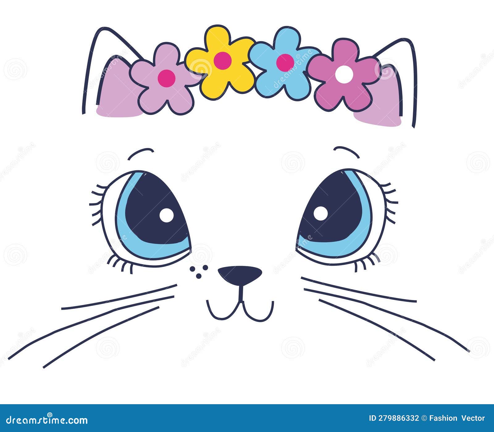 Cute Cat Face Print Vector Art Stock Vector - Illustration of face, print: 279886332
