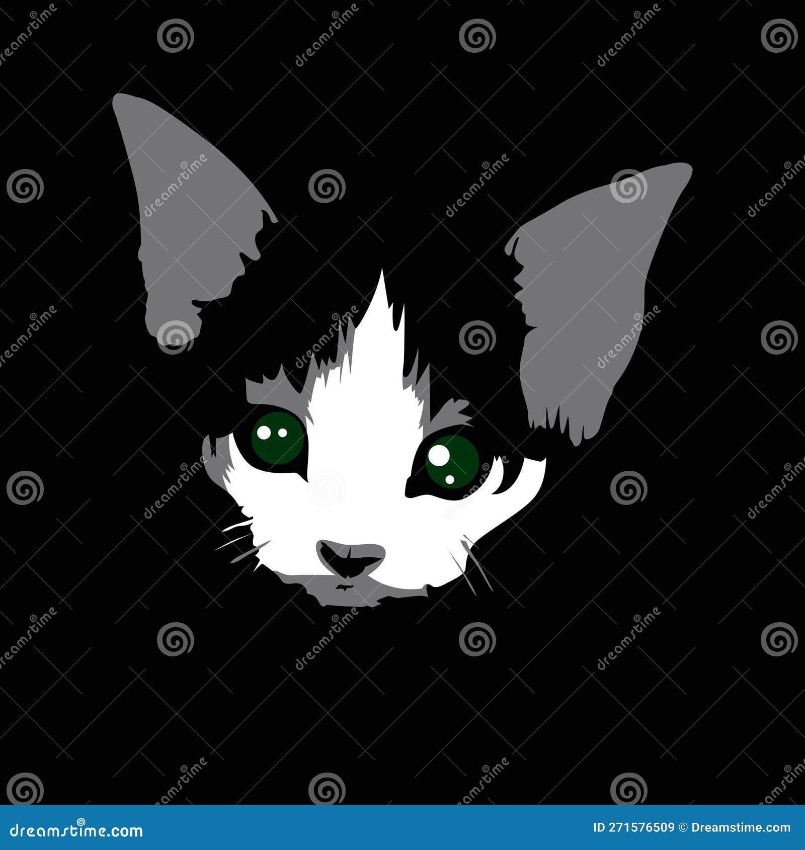 Cute Cat Face Vector Illustration Shadow Silhouette Stock Vector ...