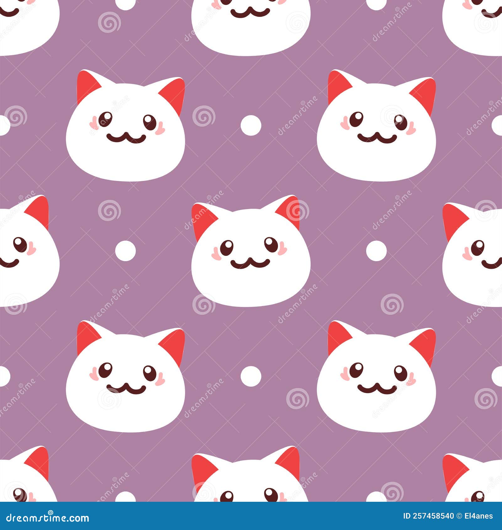 Cute Cat Face Vector Seamless Pattern Stock Vector - Illustration of ...