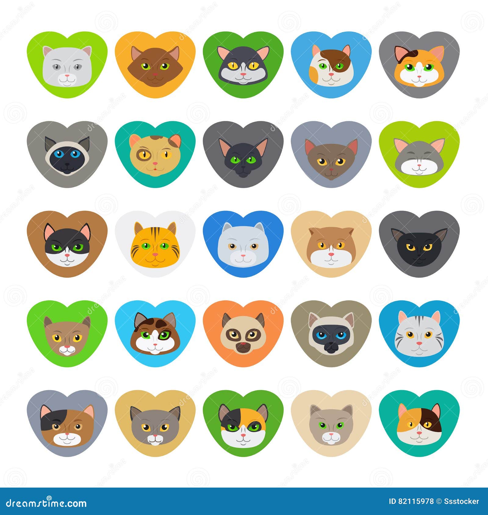 Cute Cat Faces in Heart Shape Stock Vector - Illustration of faces ...