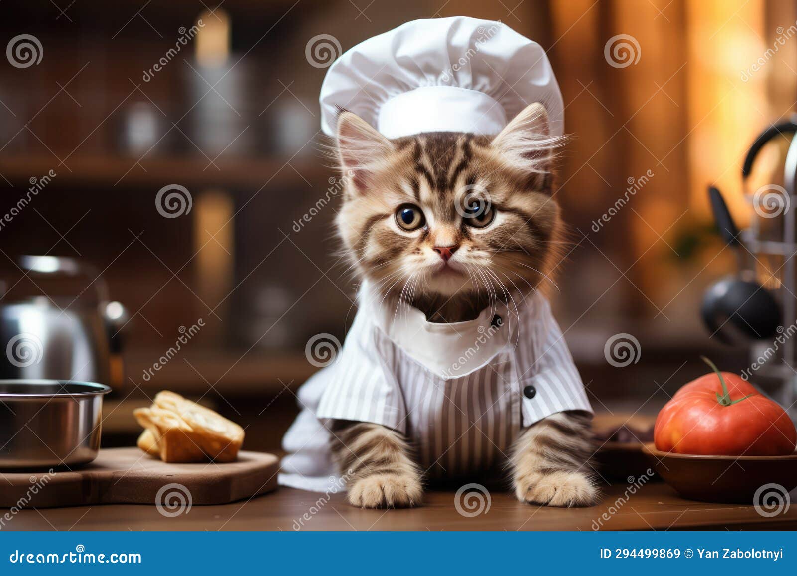 Cute Cat Feeling Like a Fancy Chef in a Chefs Hat and Apron Stock ...