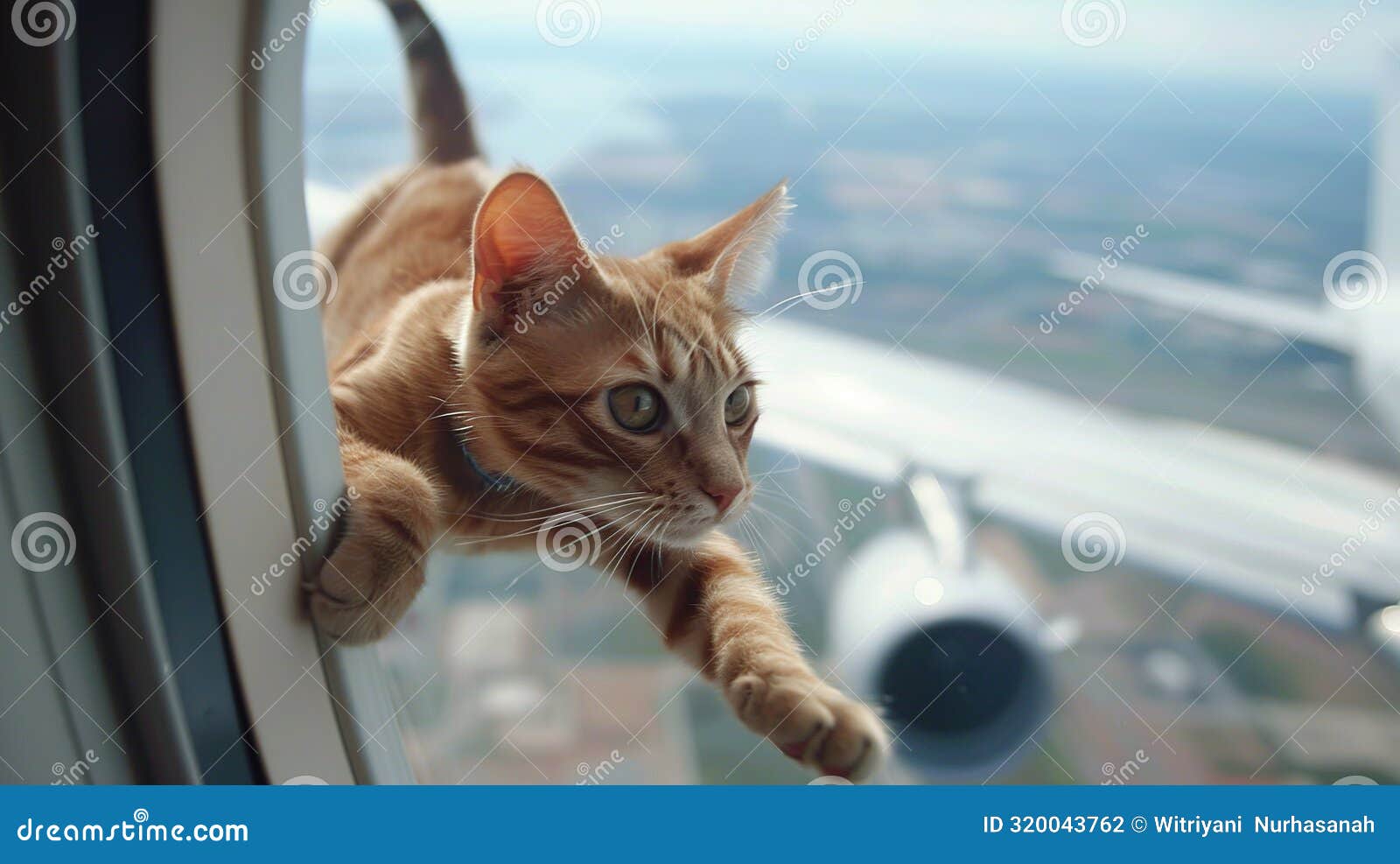 Cute Cat Flying on Airplane . Generative Ai Stock Illustration ...