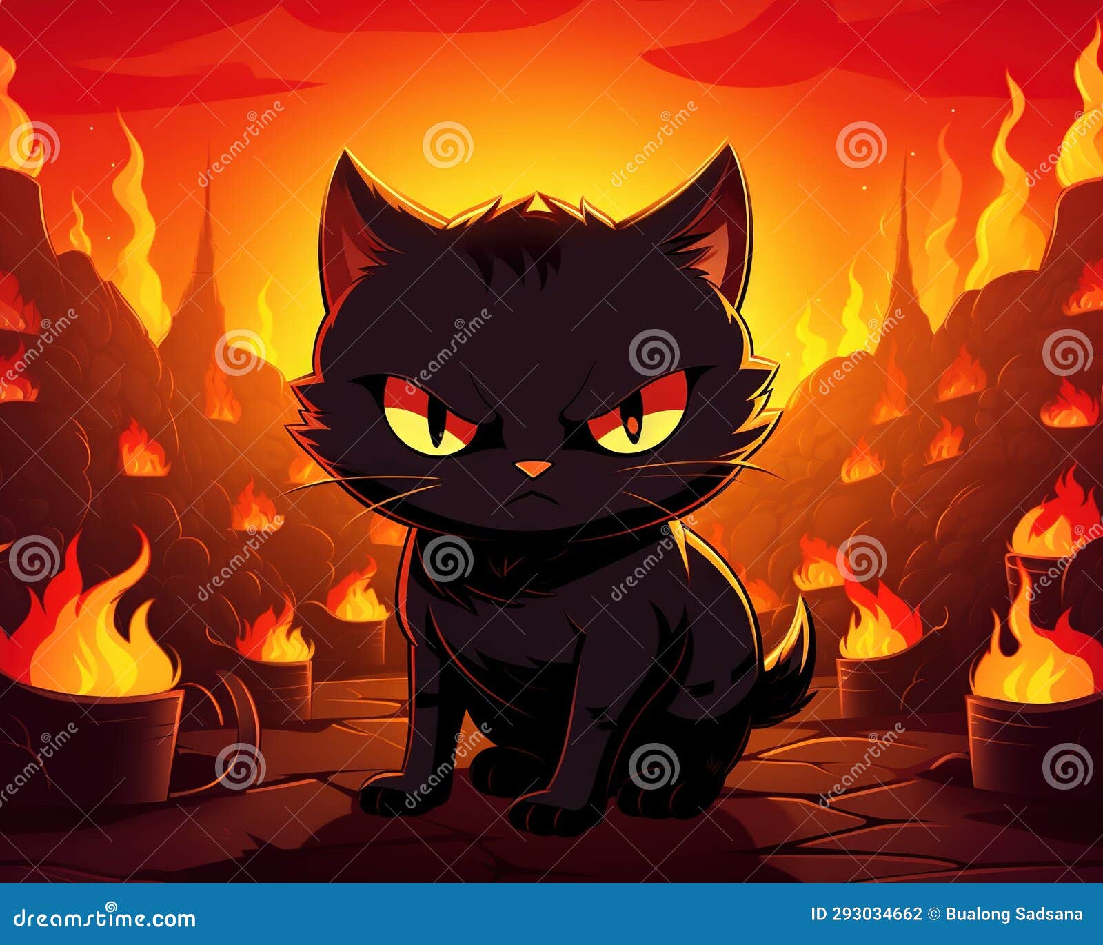 Cute Cat Full of Devilish and Mischievous Things. Stock Illustration ...