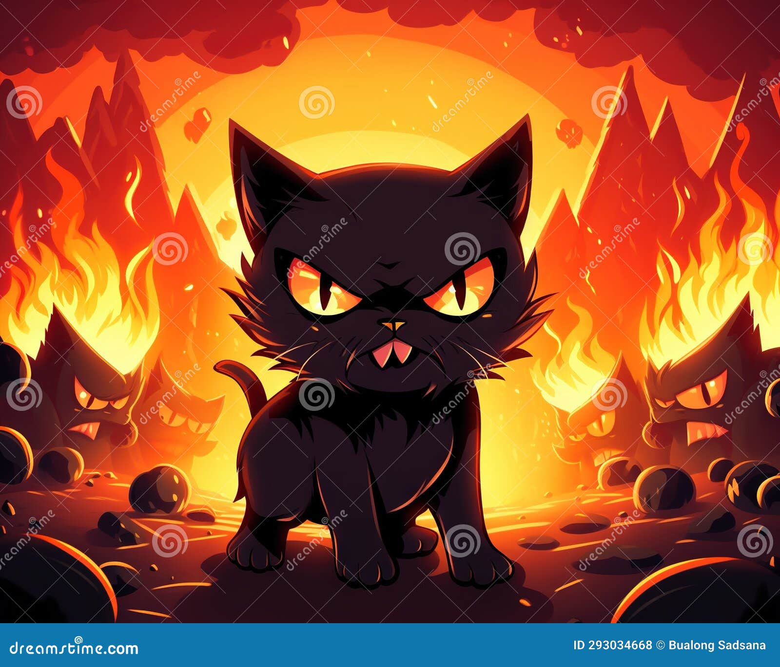 Cute Cat Full of Devilish and Mischievous Things. Stock Illustration ...