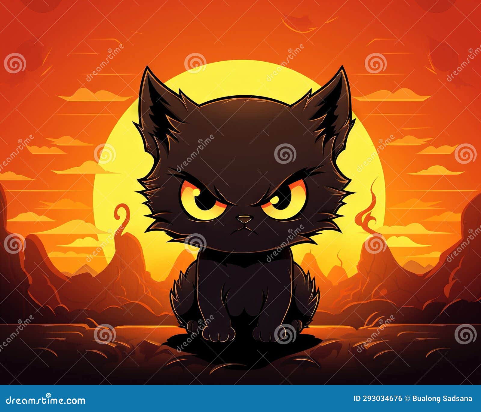 Cute Cat Full of Devilish and Mischievous Things. Stock Illustration ...