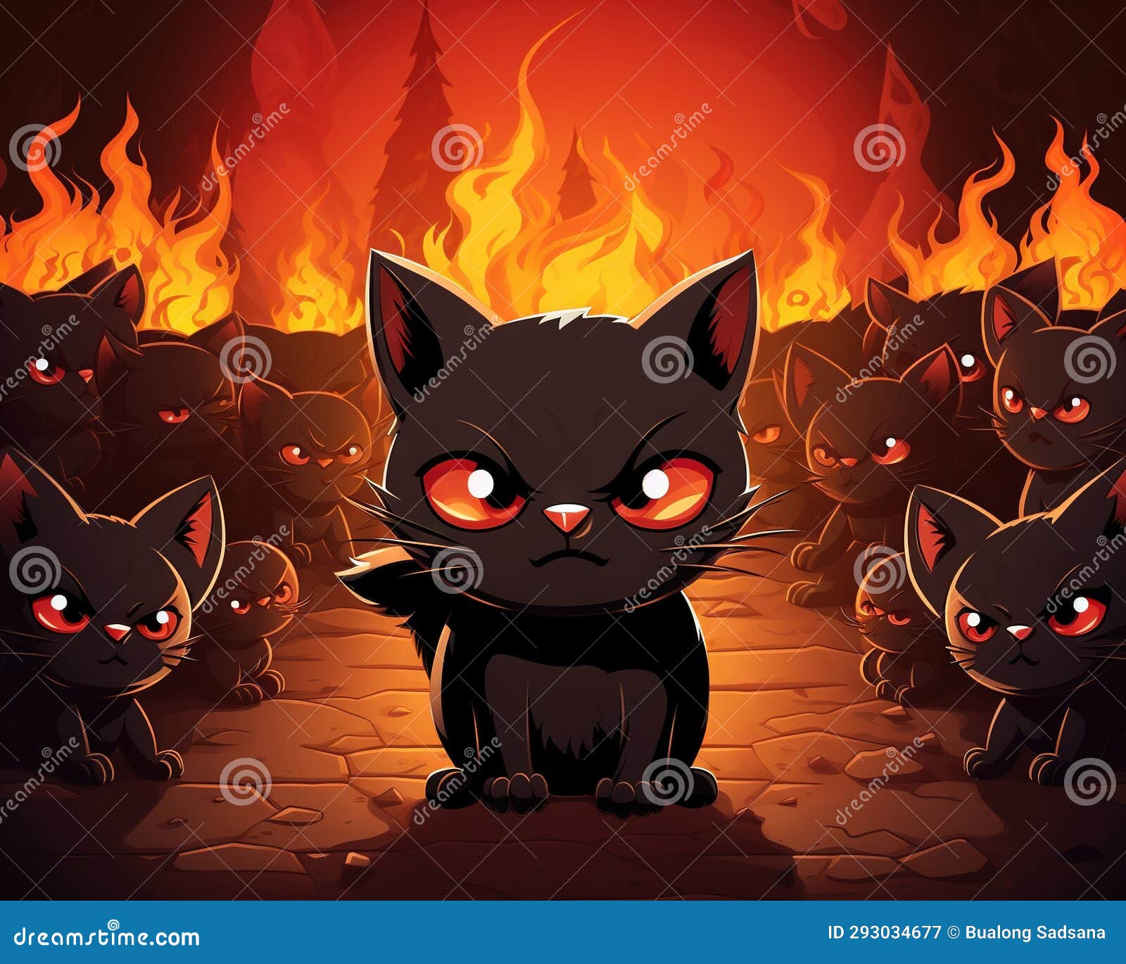 Cute Cat Full of Devilish and Mischievous Things. Stock Illustration ...