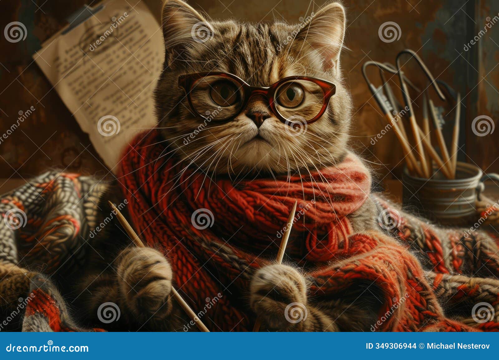 Cute Cat with Glasses Knitting Stock Photo - Image of cute, scarf ...