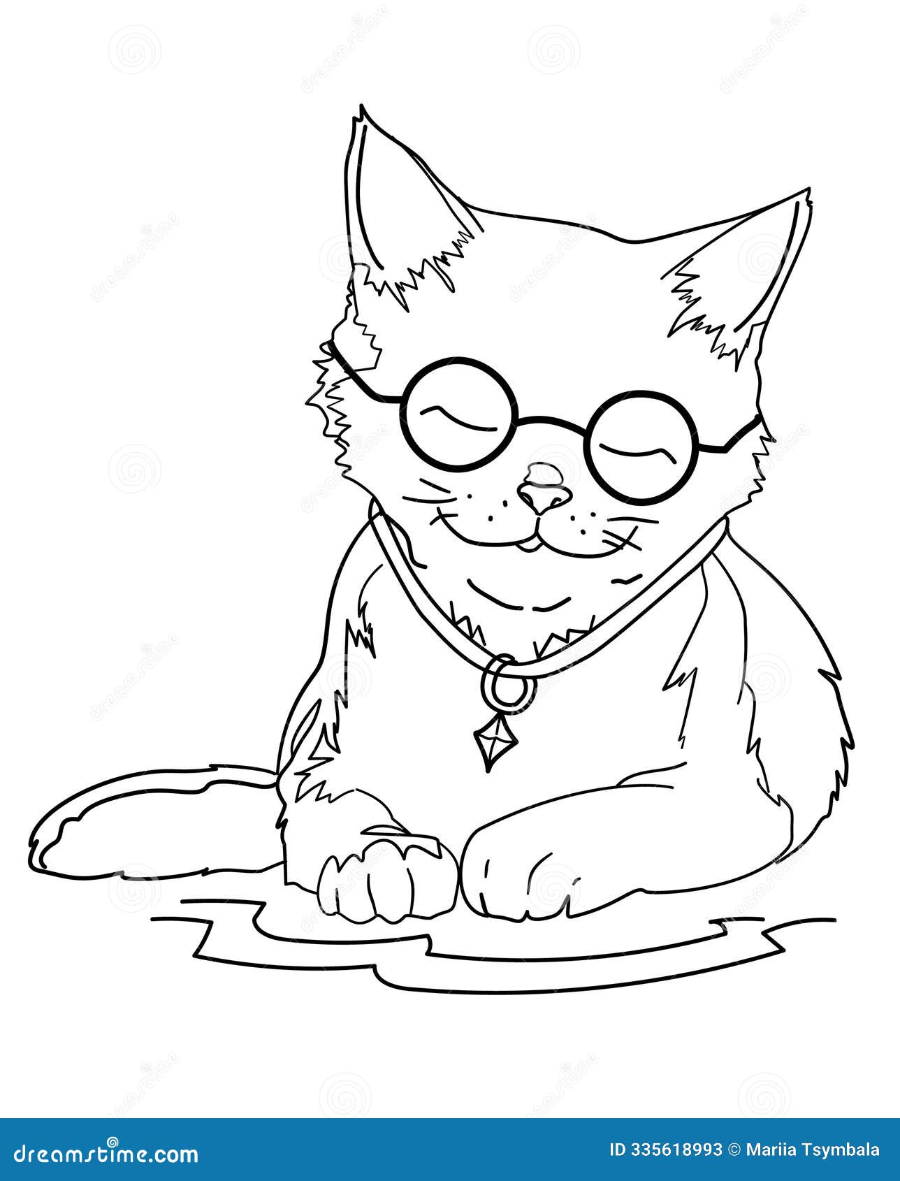 Cute Cat with Glasses Vector Coloring Page Stock Vector - Illustration ...