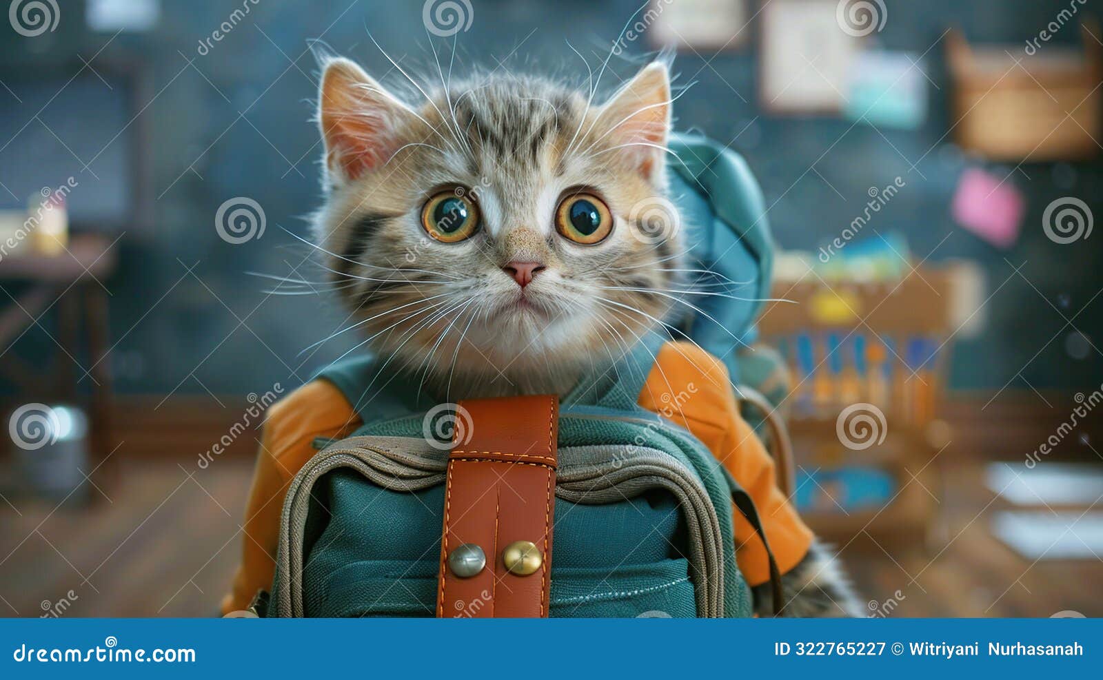 Cute Cat Going To School . Generative a Stock Illustration ...