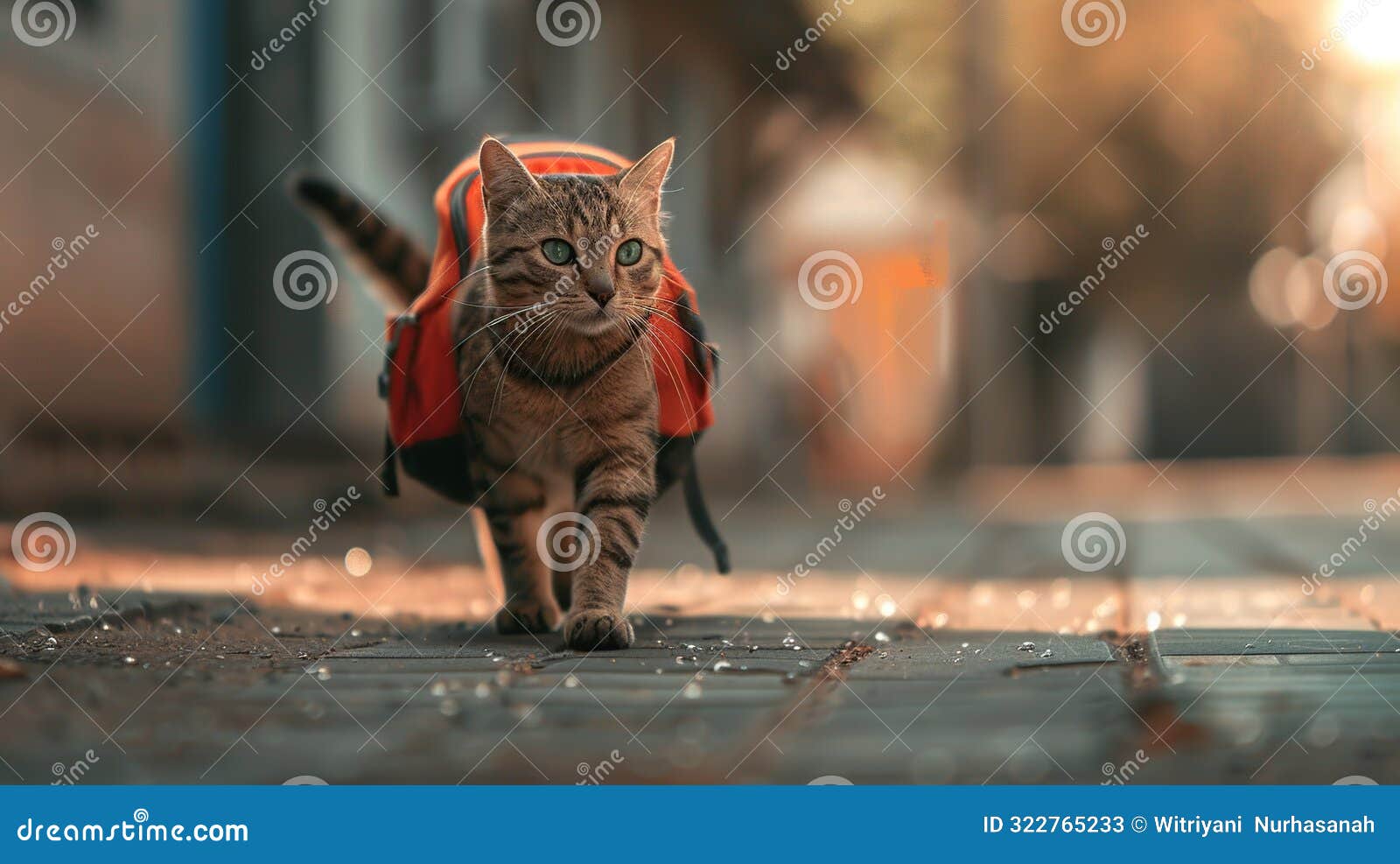 Cute Cat Going To School . Generative a Stock Illustration ...