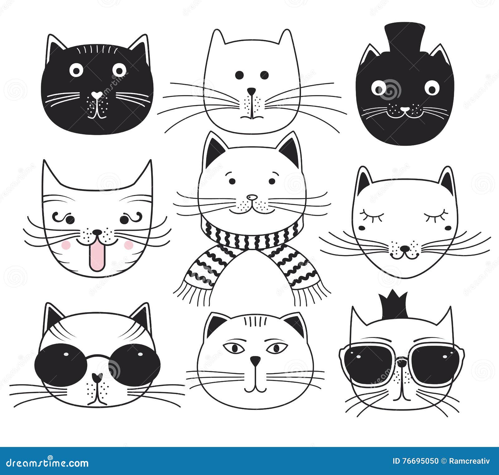 Cute Cat Heads. Set Avatars Pets Stock Vector - Illustration of ...