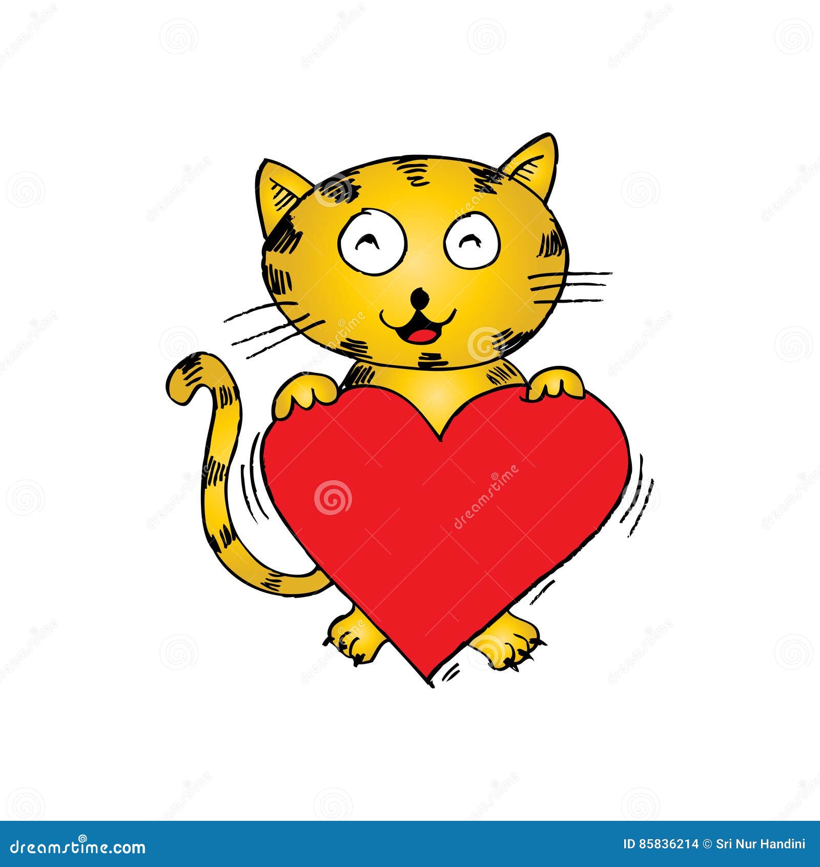 Cute cat with heart stock illustration. Illustration of cute - 85836214
