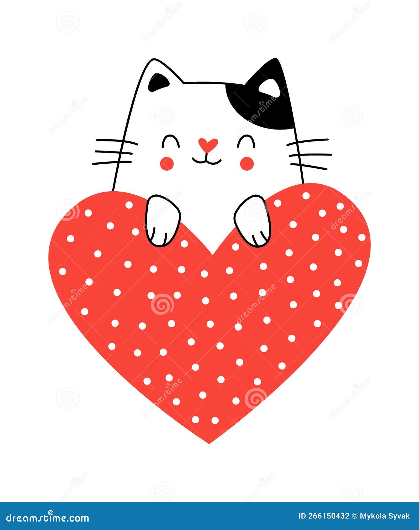 Cute Cat with Heart Contemporary Line Art Element Stock Vector ...