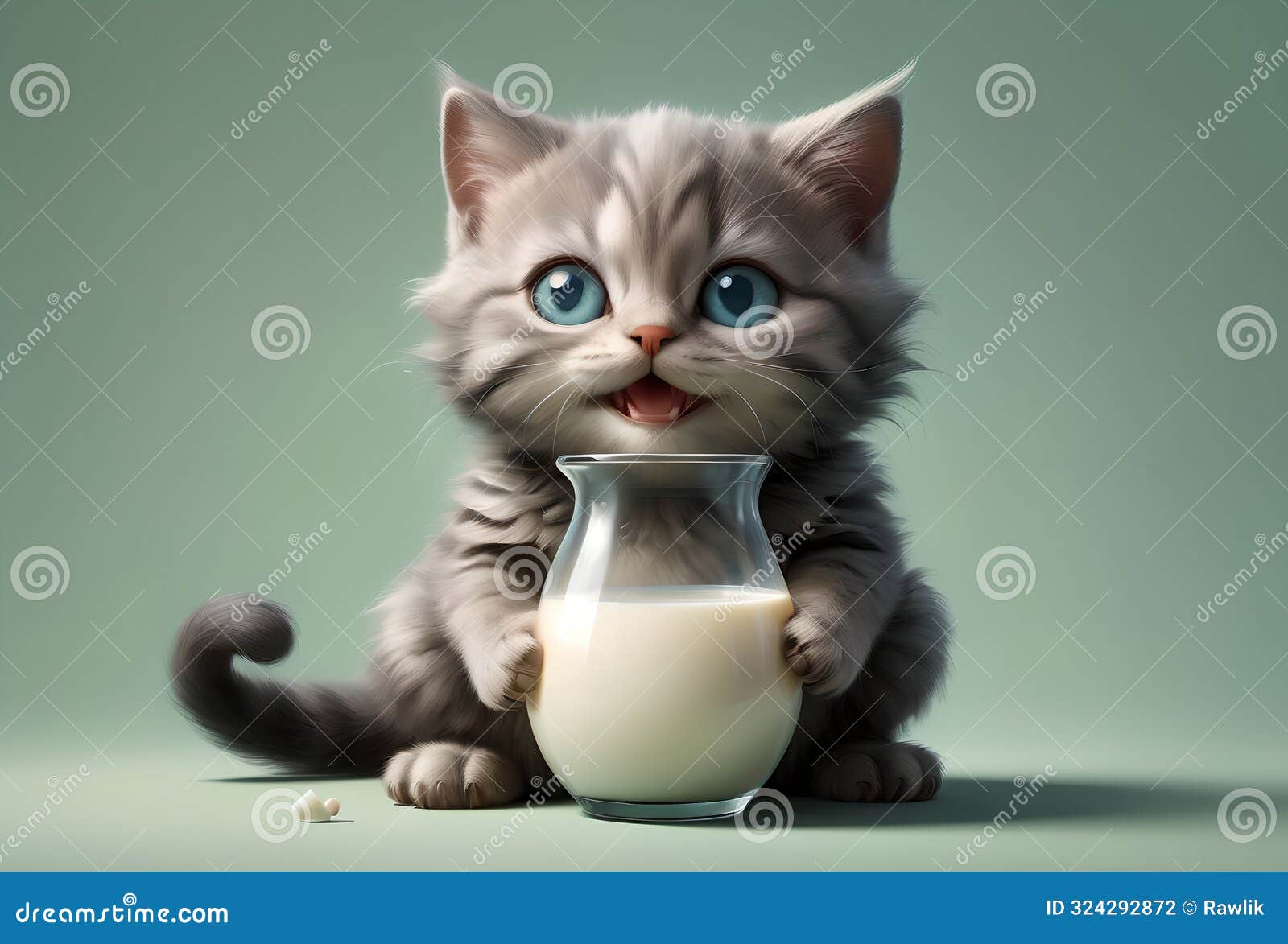 Cute Cat Holding a Carafe with Fresh Milk Stock Photo - Image of bottle ...