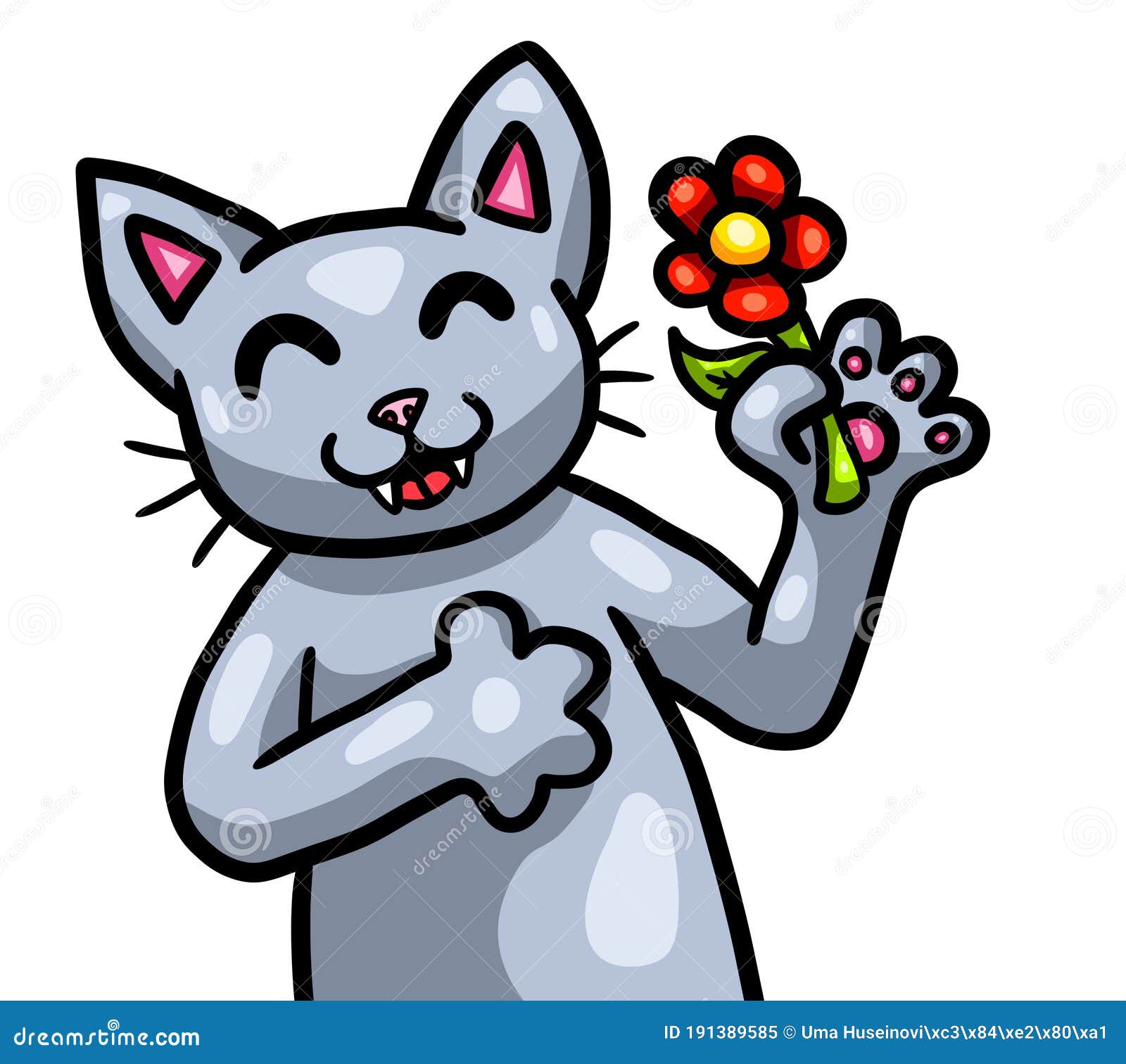 Cute Cat Holding a Flower stock illustration. Illustration of domestic ...