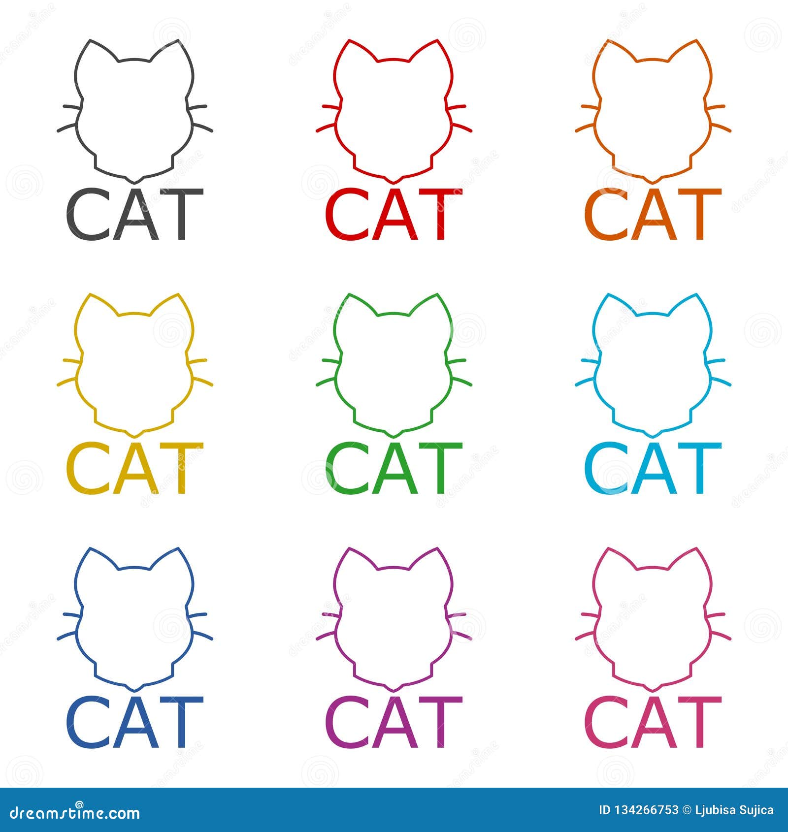 Cute Cat Icon or Logo, Color Set Stock Vector - Illustration of ...