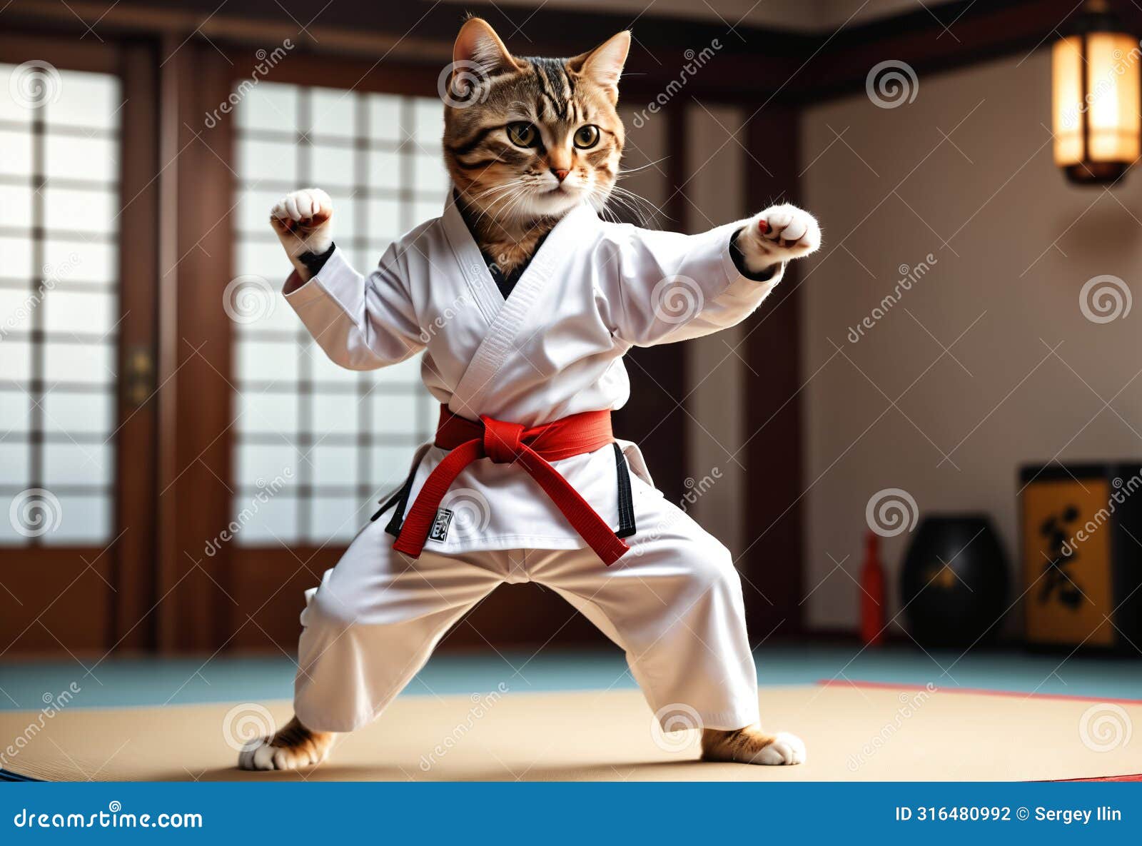 Cute Cat in Karate Uniform. Generative AI Stock Illustration ...
