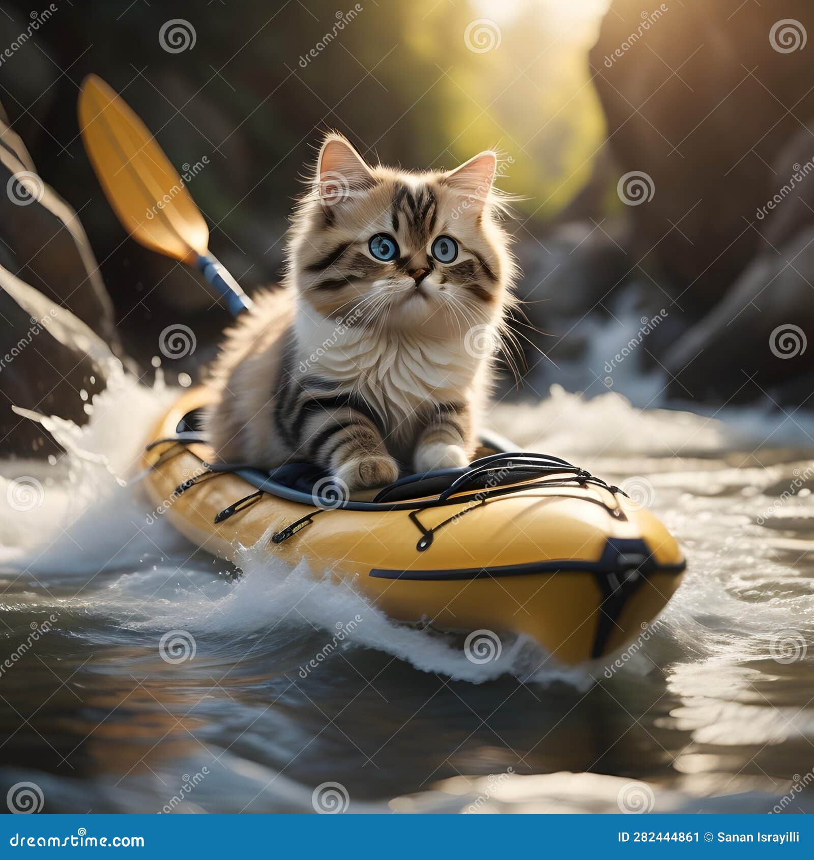Cute Cat in Kayak on the River in Summer Day. Generative Ai Stock ...