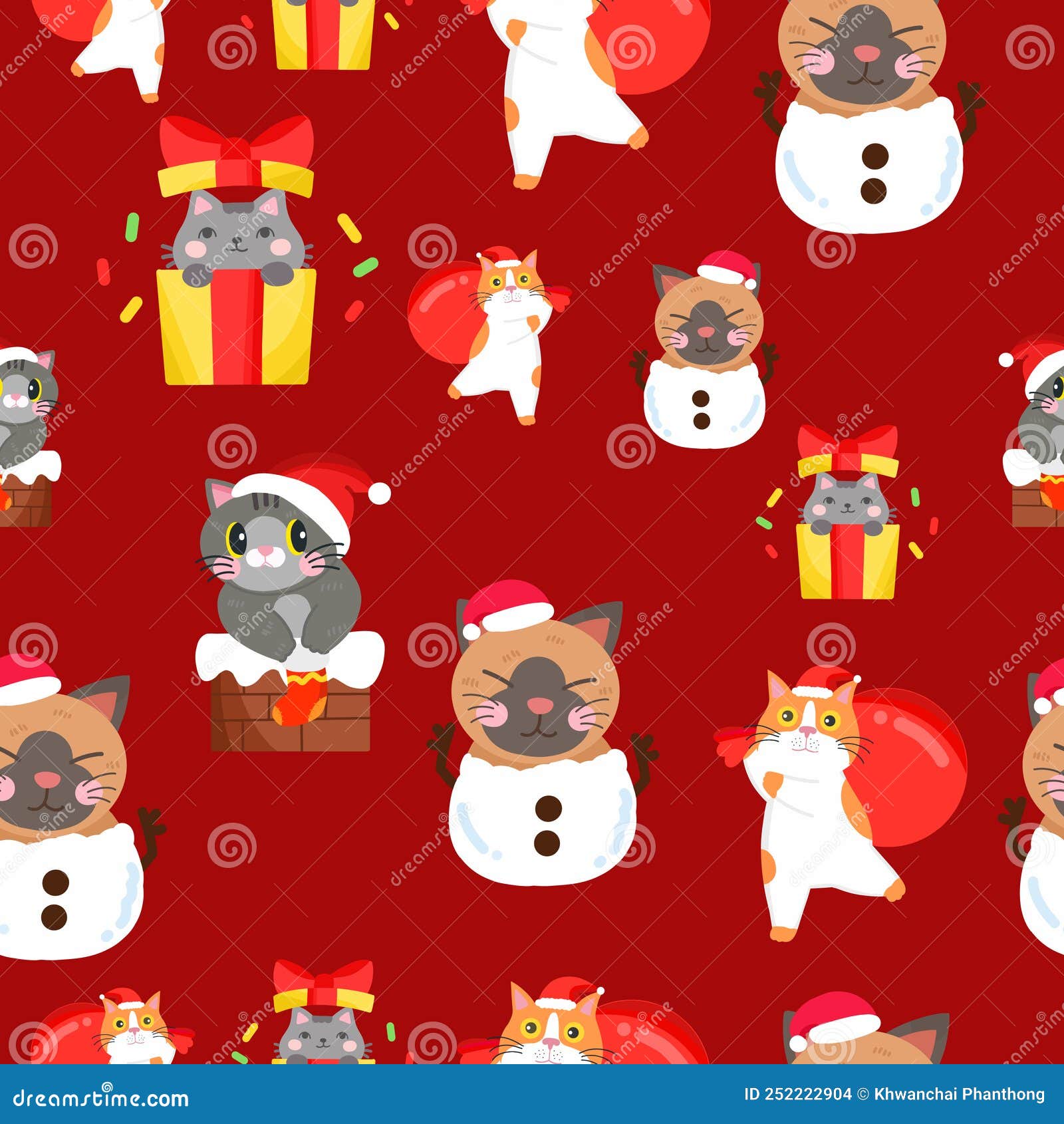 Cute Cat and Kitty for Christmas Day Seamless Pattern Wallpaper ...