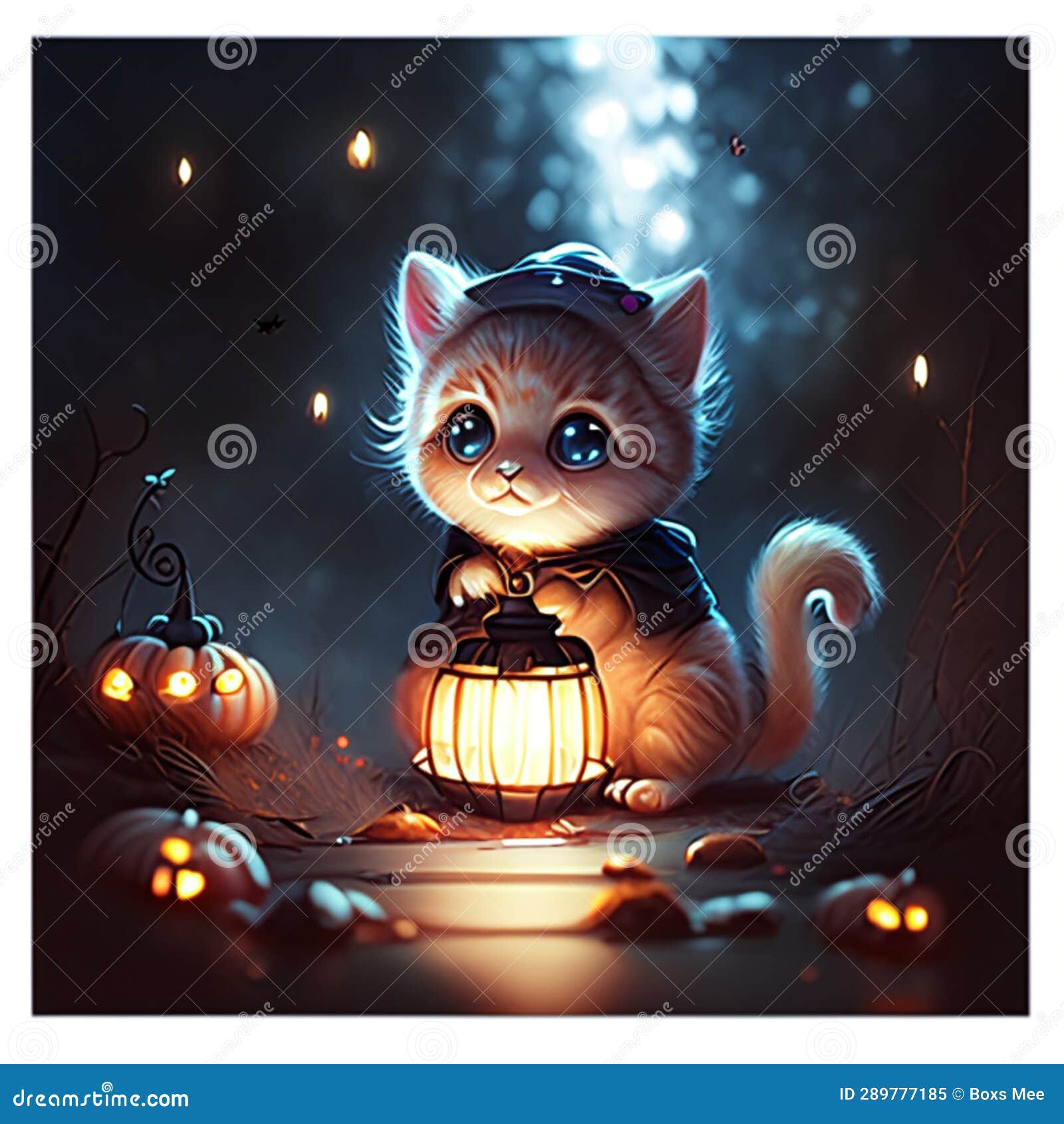 Cute Cat with Lantern in the Moonlight. Vector Illustration Stock ...
