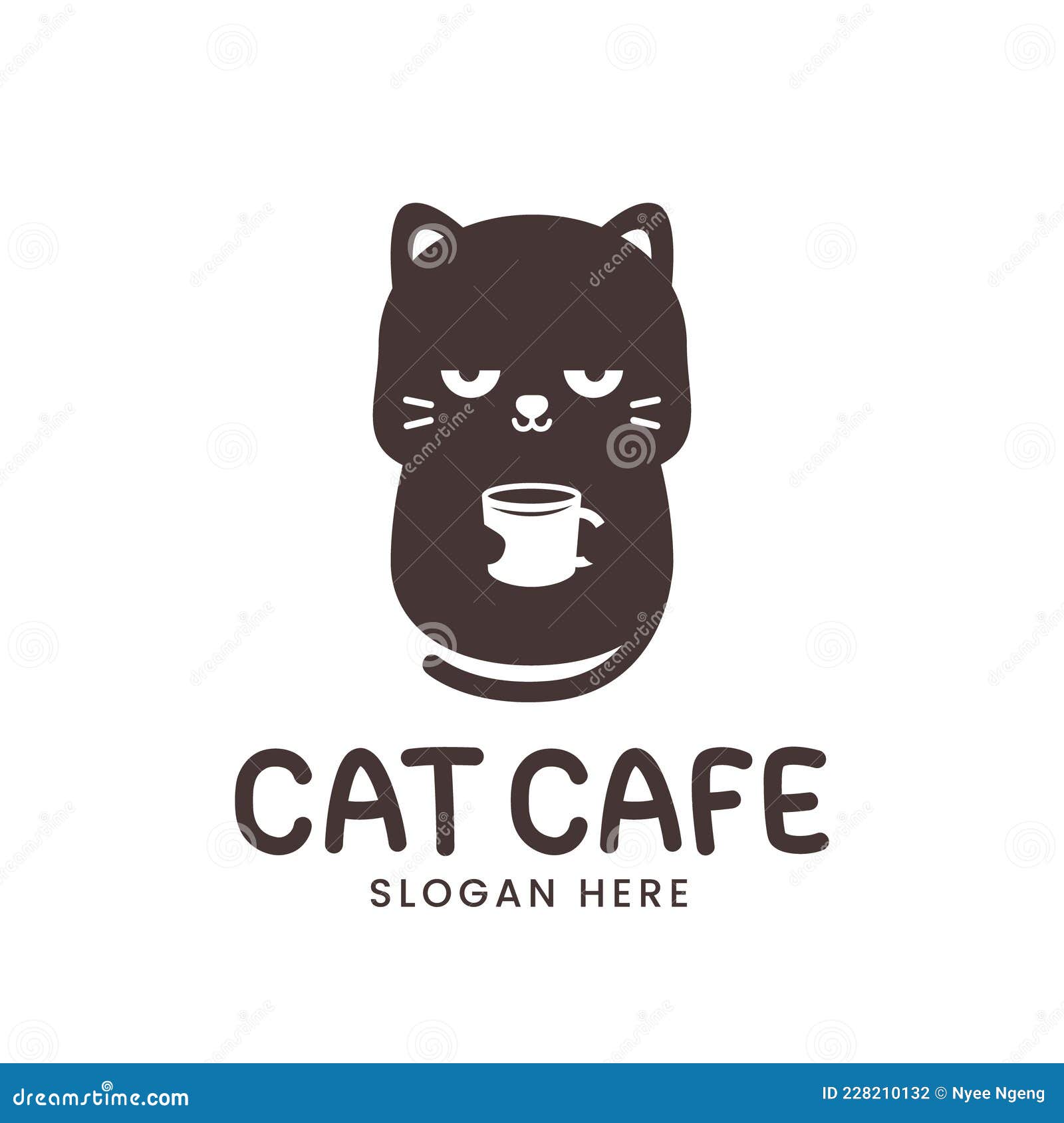 Cute Cat Logo with Coffee Cup Stock Vector - Illustration of happy ...