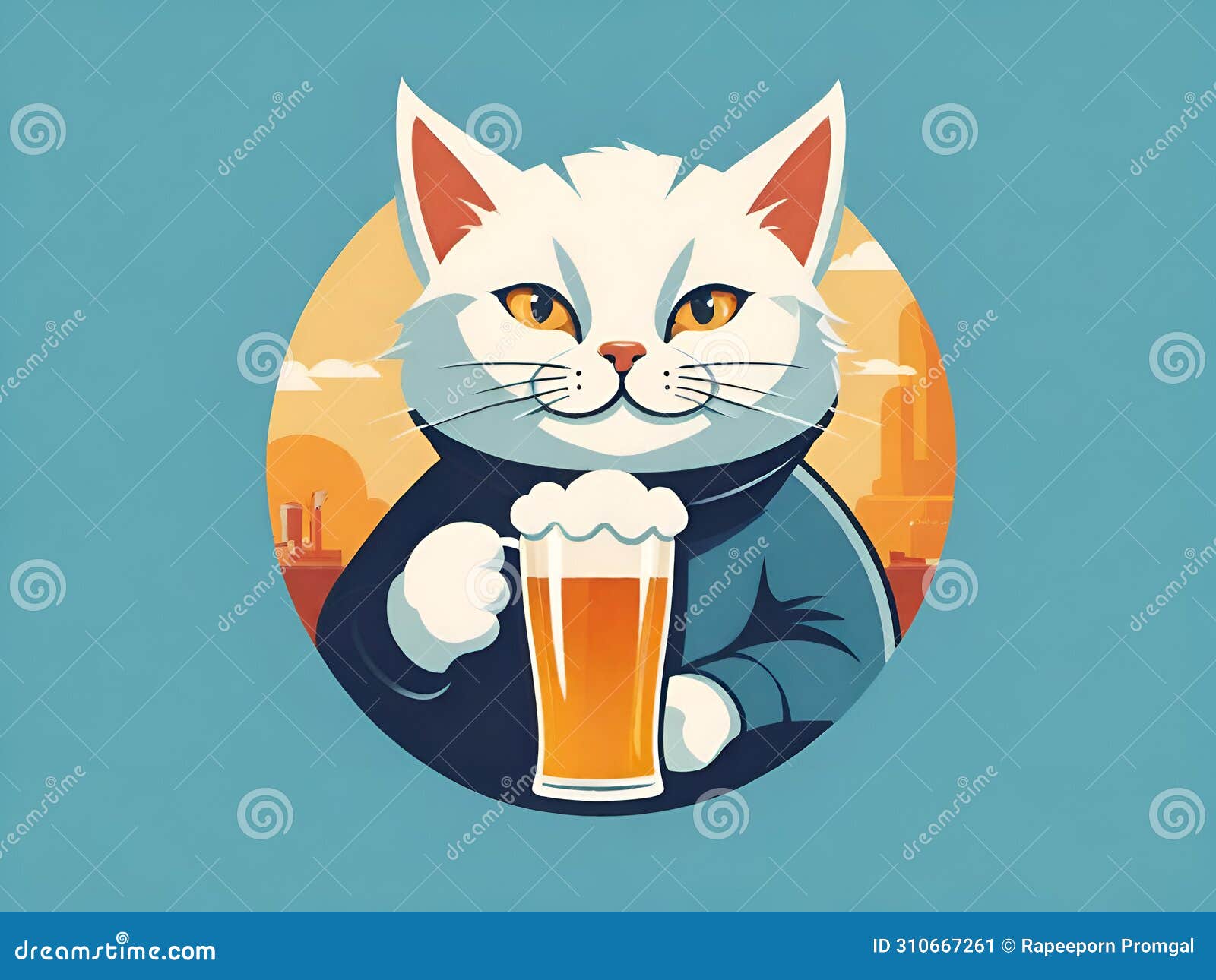 Cat Logo Happily Drinking Beer Celebration Stock Illustration ...