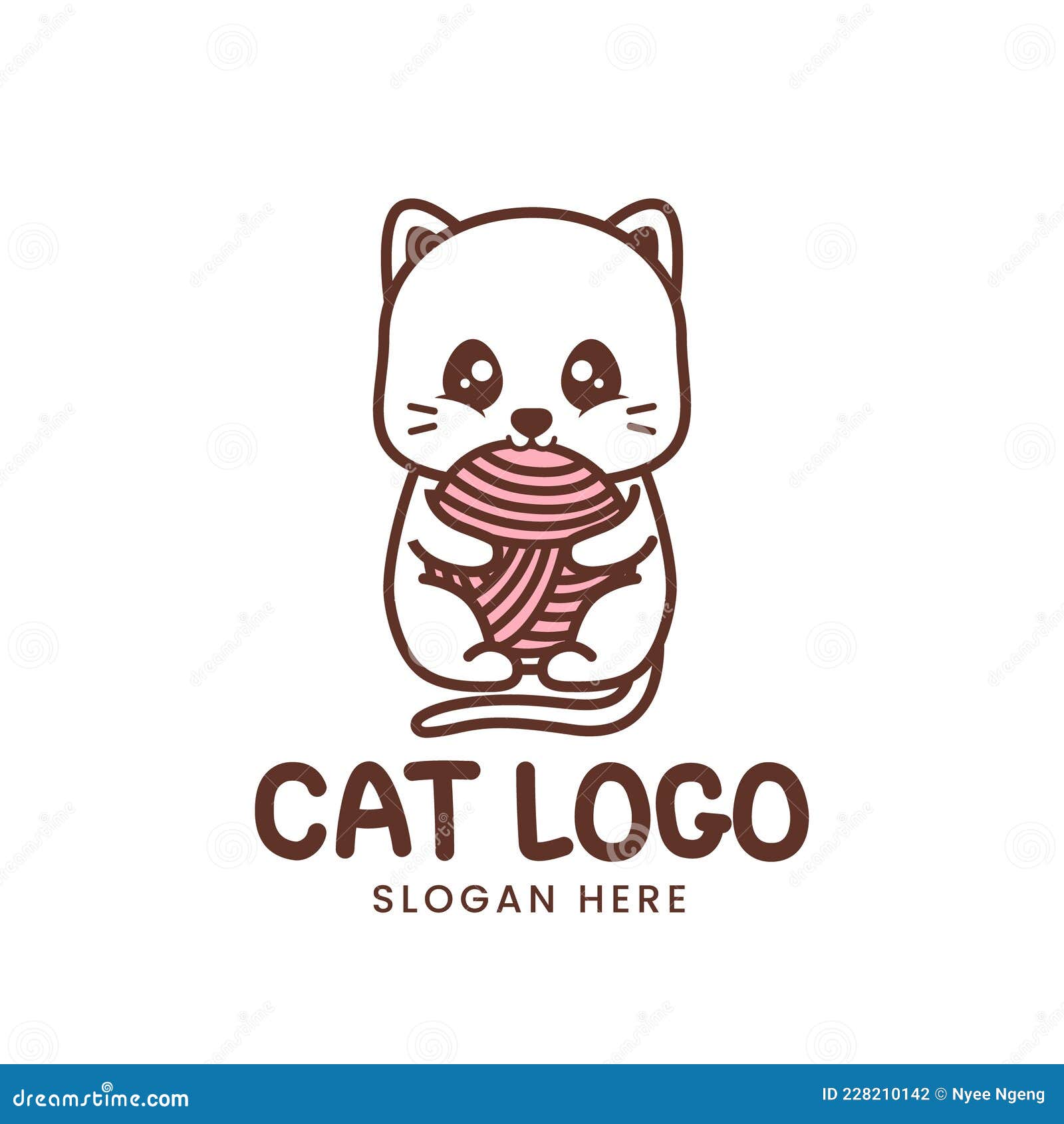 Cute Cat Logo with Yarn Ball Stock Vector - Illustration of cute ...