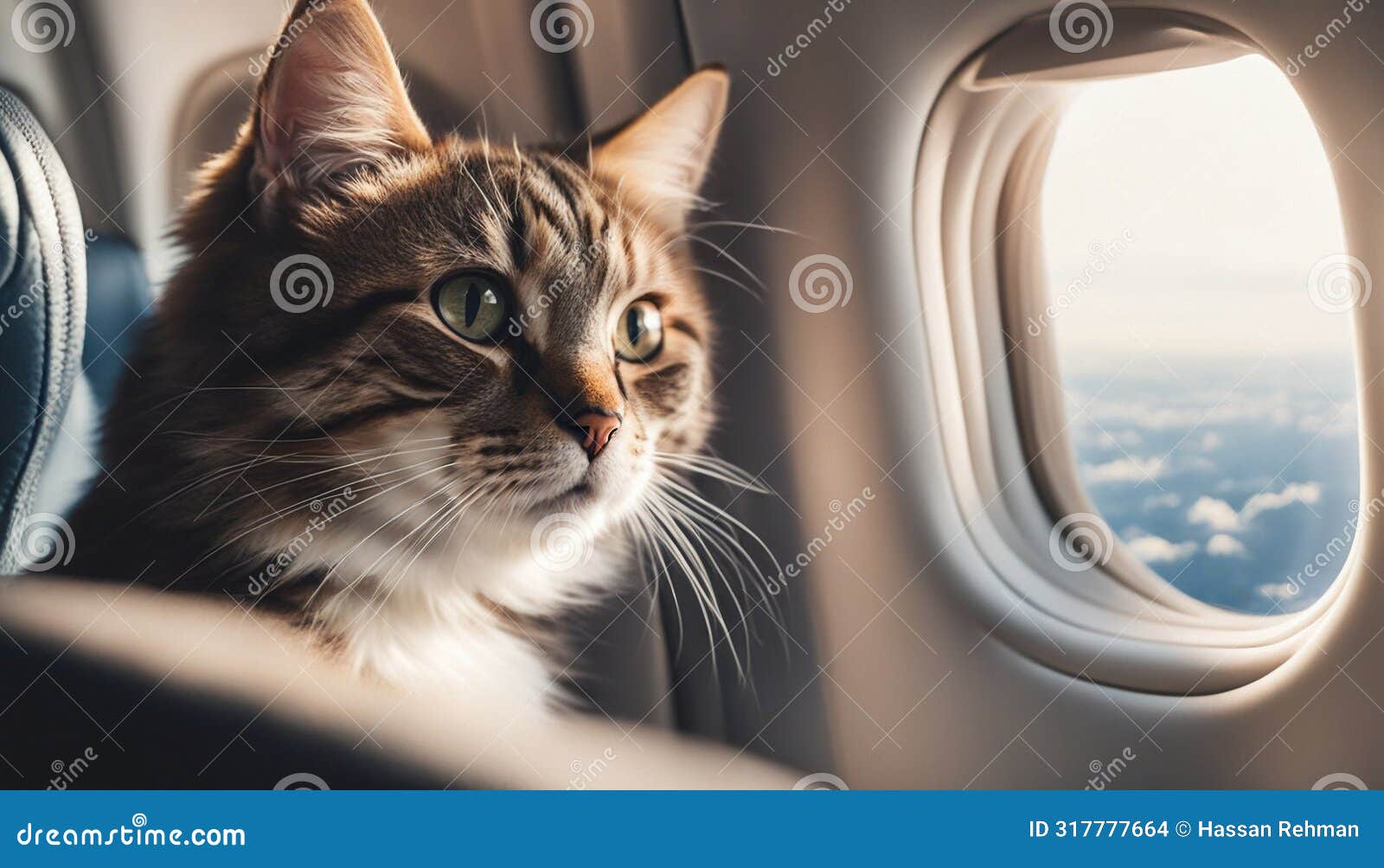 Cute Cat Looking through Airplane Window during Flight. Traveling with ...