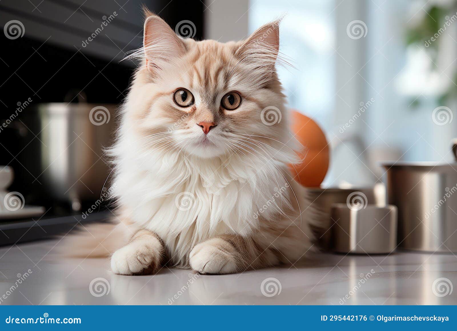 Cute Cat is Lying on the Table in the Kitchen Stock Illustration ...