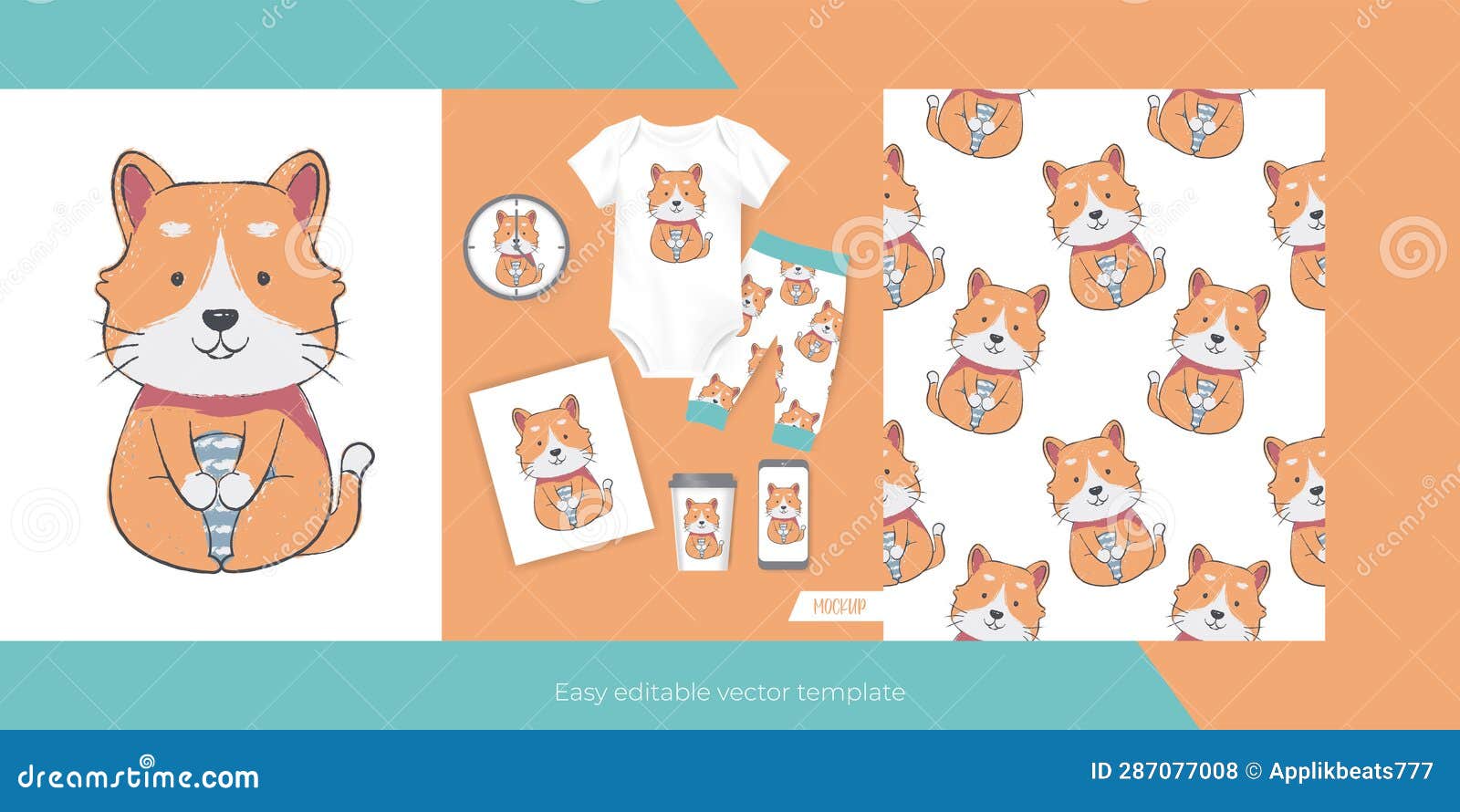 Cute Cat for Merch and Seamless Pattern Stock Vector - Illustration of ...