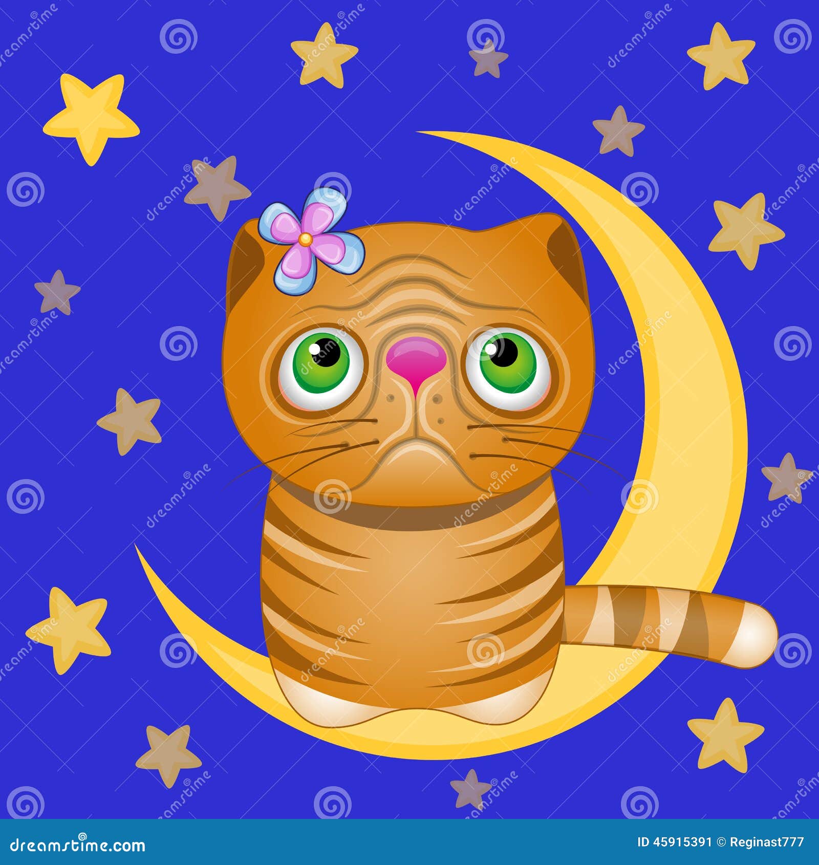 Cute Cat on the moon stock vector. Illustration of isolated - 45915391