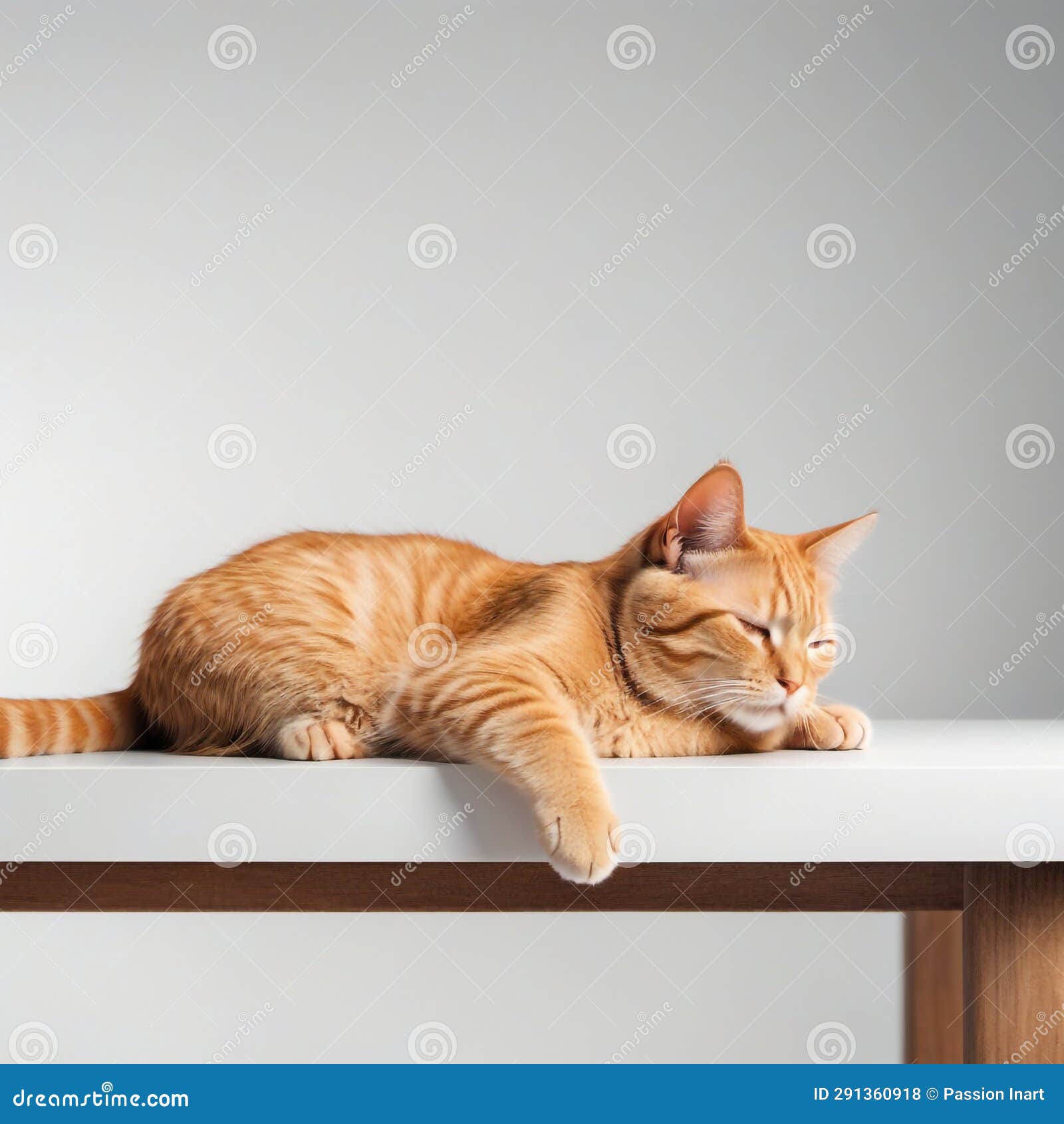 Cute Cat Napping on the Wooden Table Stock Illustration - Illustration ...
