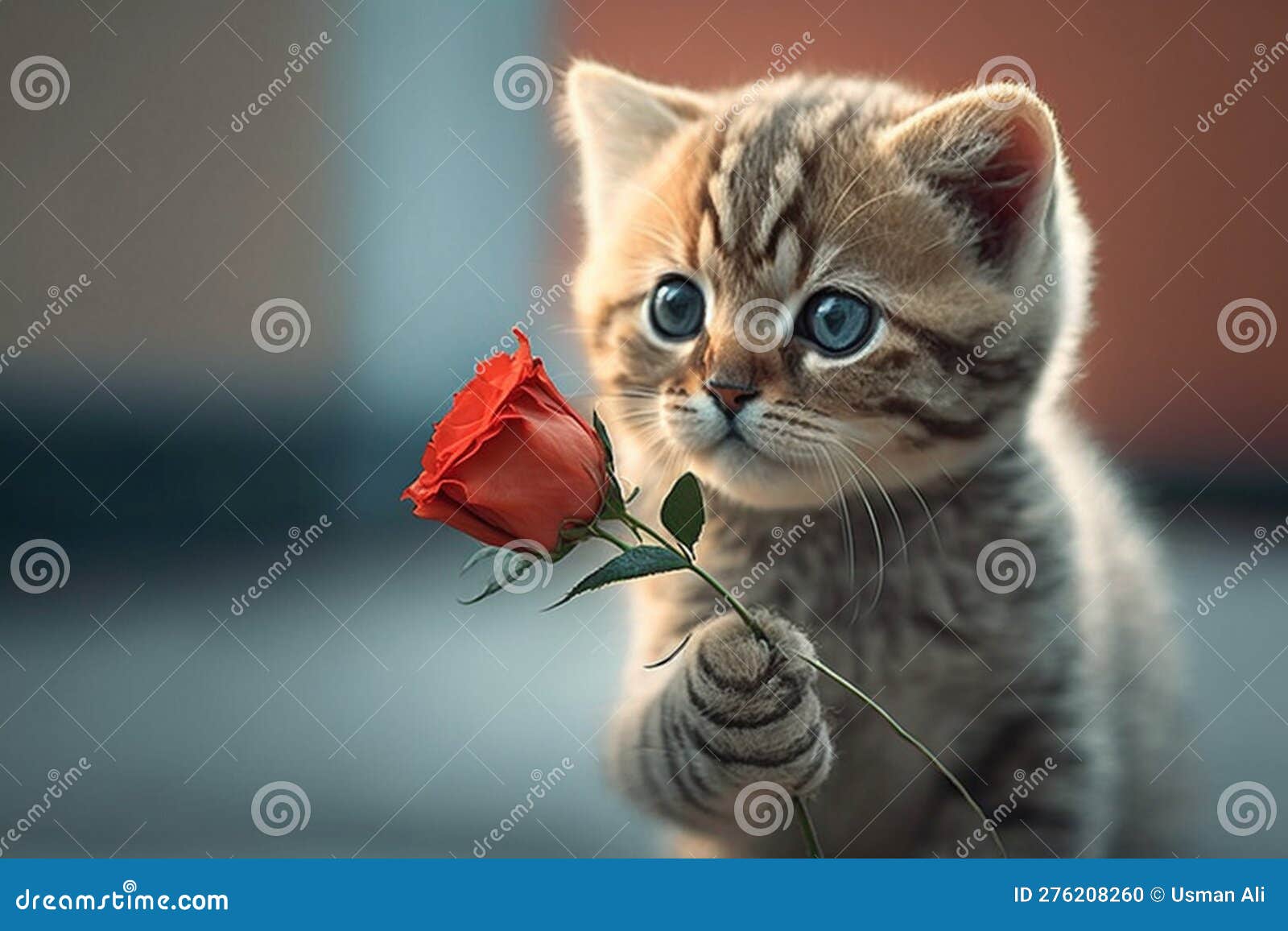 A Cute Cat Offering a Rose. AI Stock Illustration - Illustration of ...