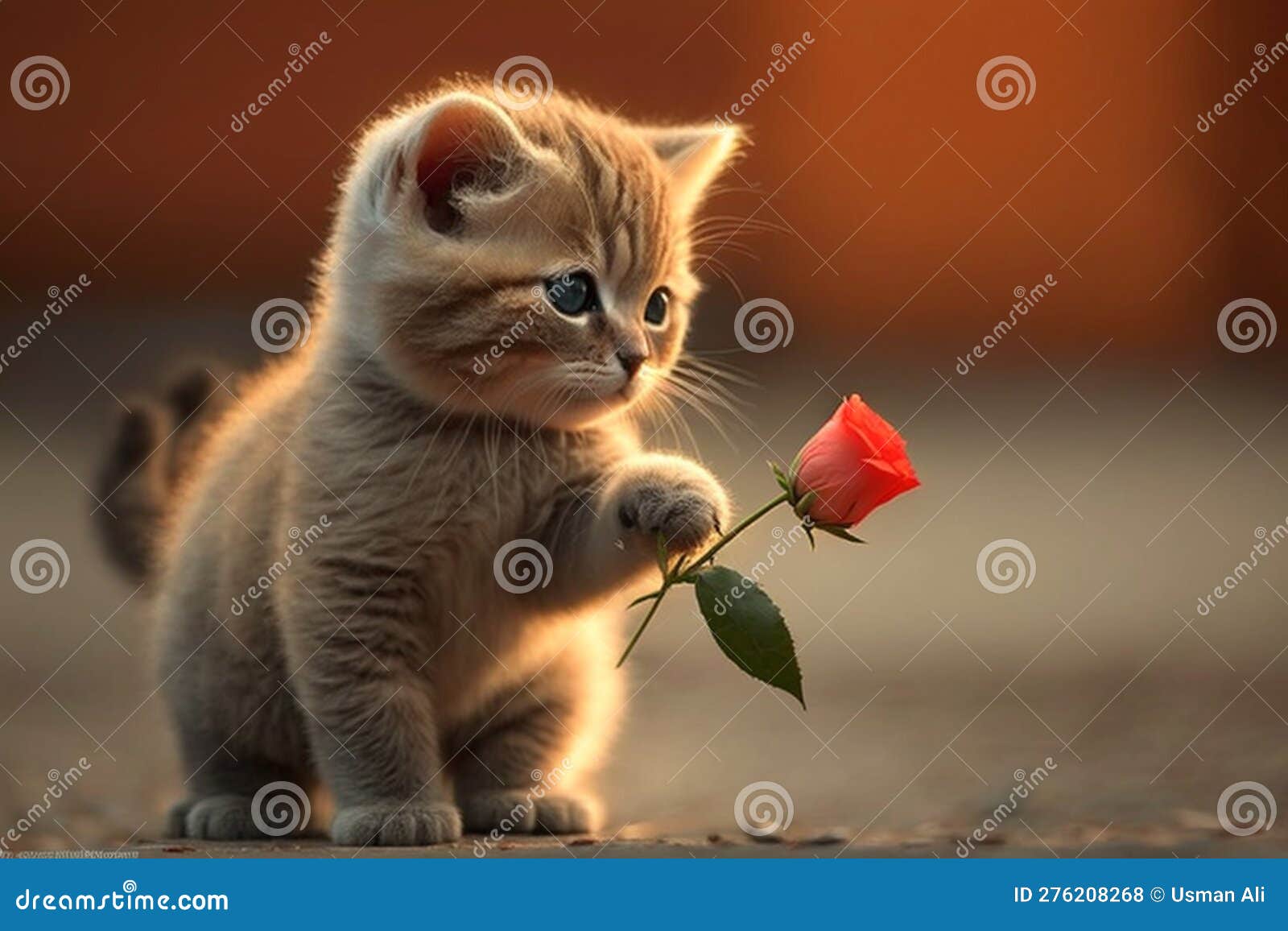 A Cute Cat Offering a Rose. AI Stock Illustration - Illustration of ...
